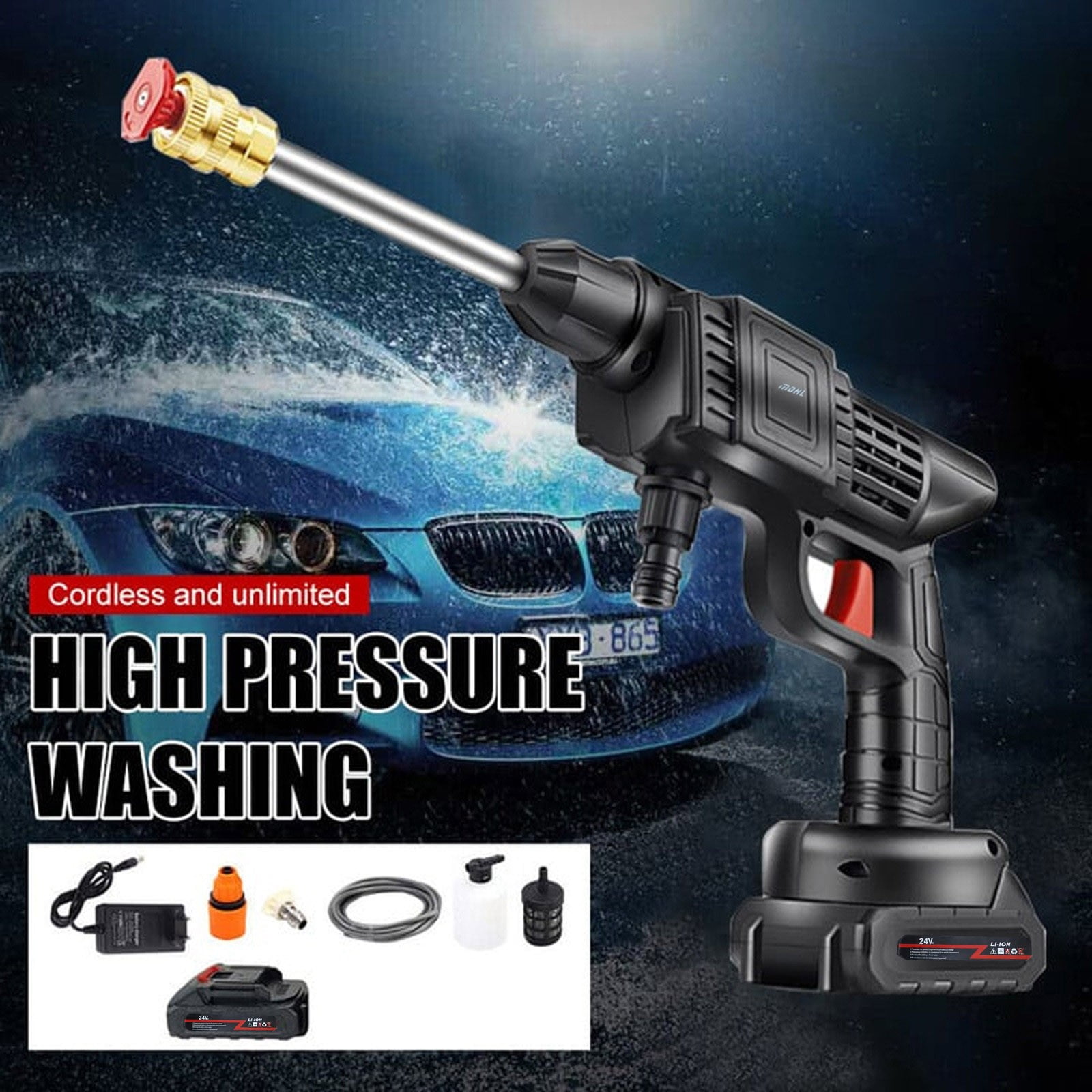UNLLLL Home Lithium Electric Car Wash Water Spray Portable Wireless ...