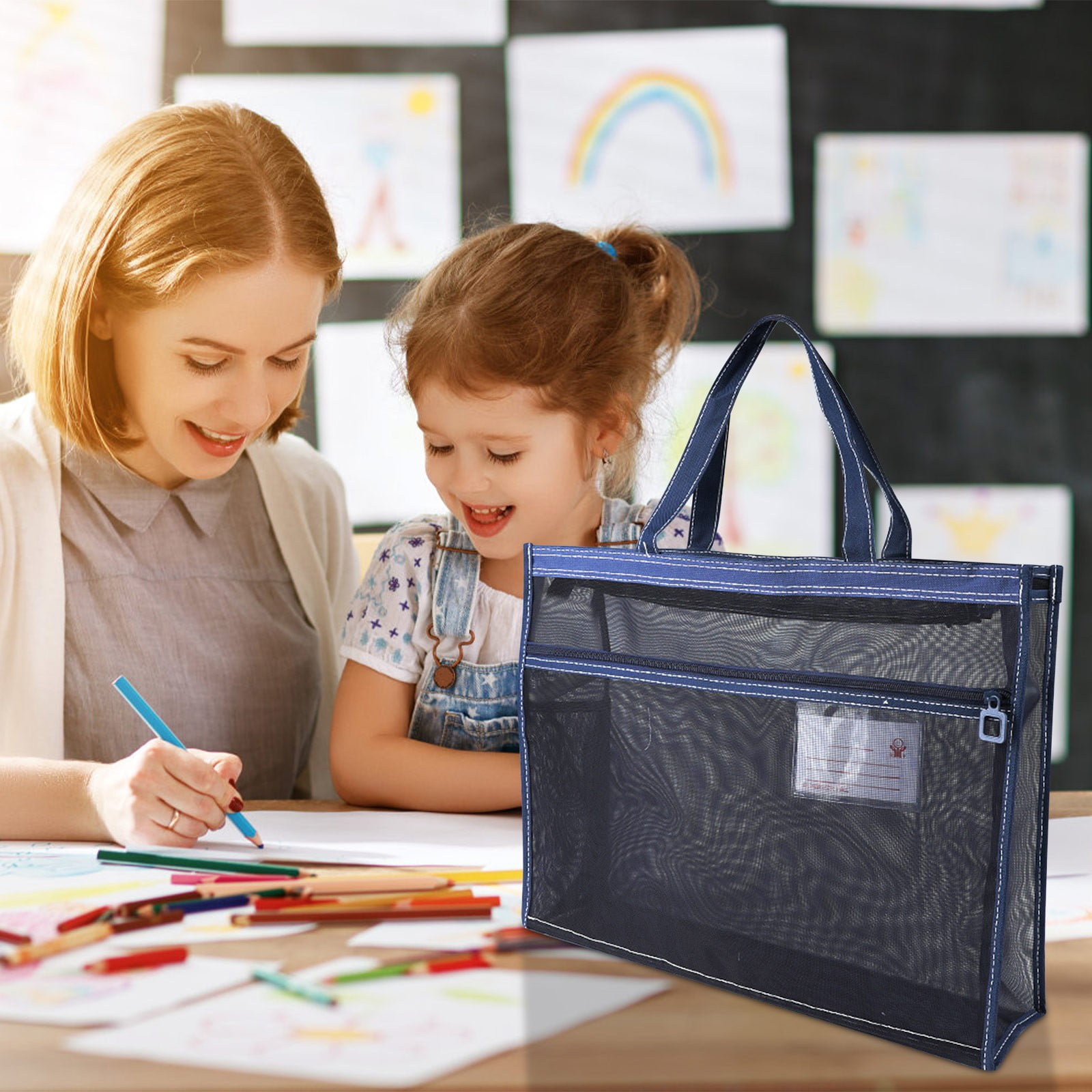 UNLLLL Large A3 Mesh Art Portfolio Tote Zipper Bag, Clear Waterproof ...