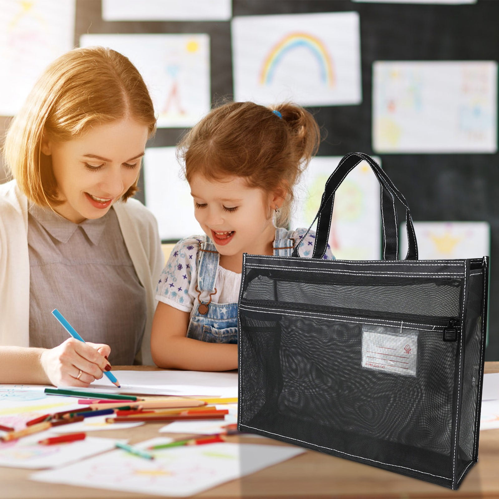 UNLLLL Large A3 Mesh Art Portfolio Tote Zipper Bag, Clear Waterproof ...