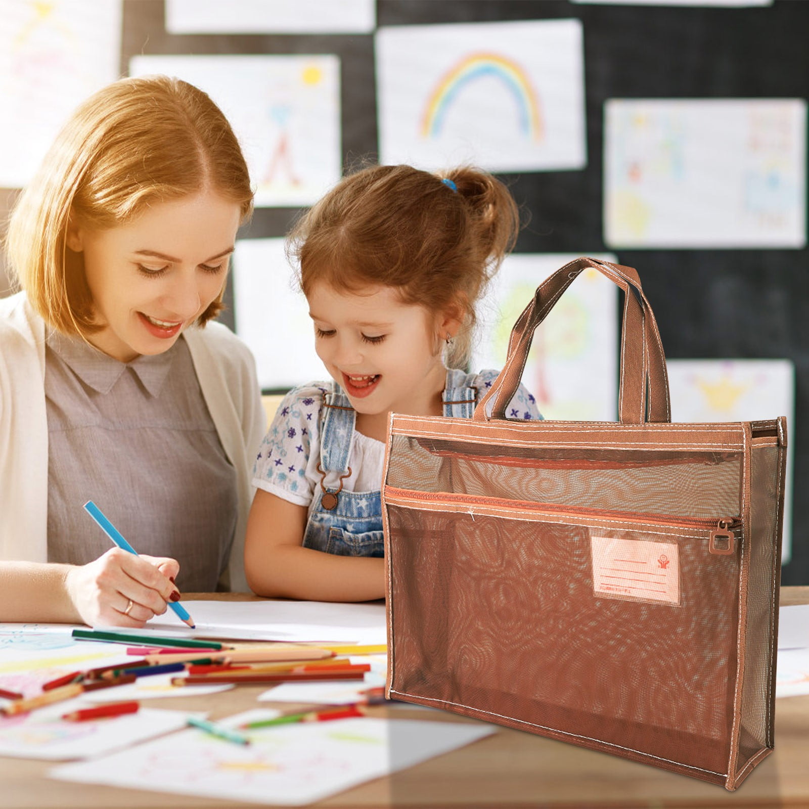 UNLLLL Large A3 Mesh Art Portfolio Tote Zipper Bag, Clear Waterproof ...