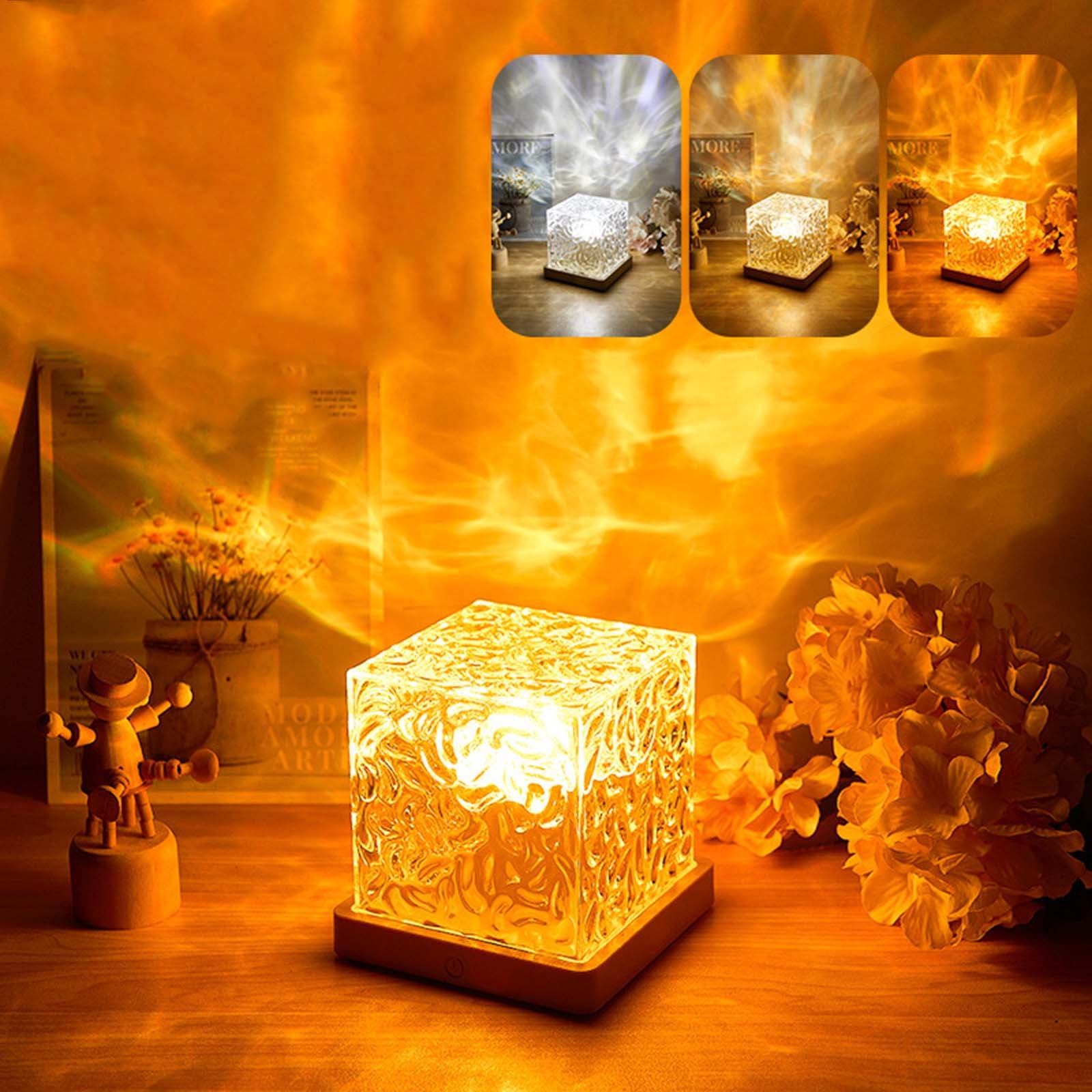UNLLLL Rotating Water Ripple Small Night Lamp Bedside Flame Lamp ...