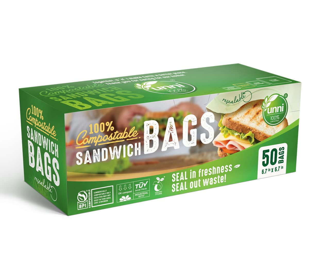 UNNI Compostable Sandwich Bags, Resealable Compostable Food Storage ...