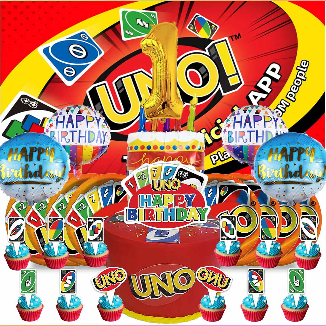 UNO 1st Tableware Balloons Cake Toppers Backdrop Banner Supplies Party ...
