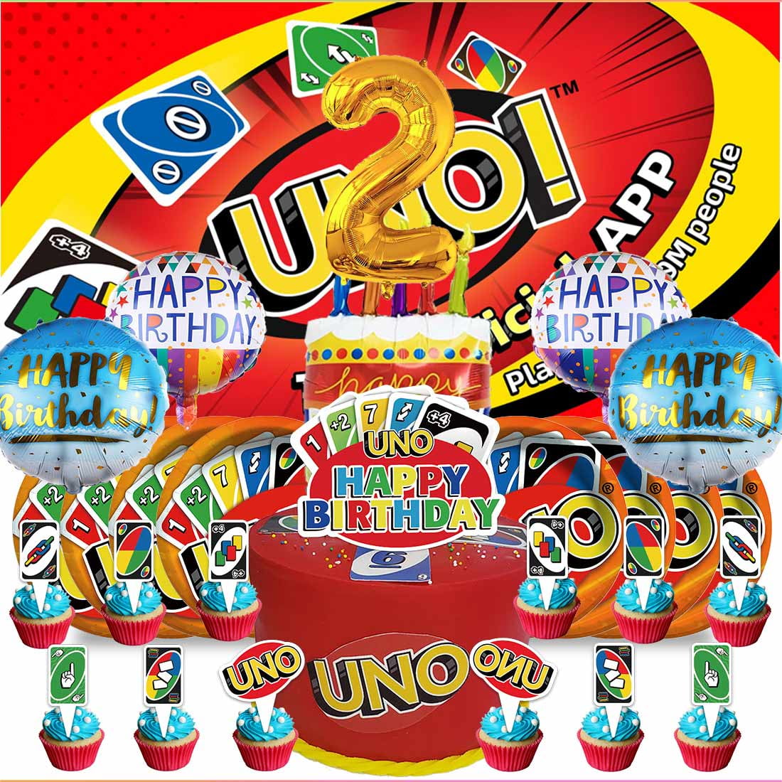 UNO 2nd Tableware Balloons Cake Toppers Backdrop Banner Supplies Party ...