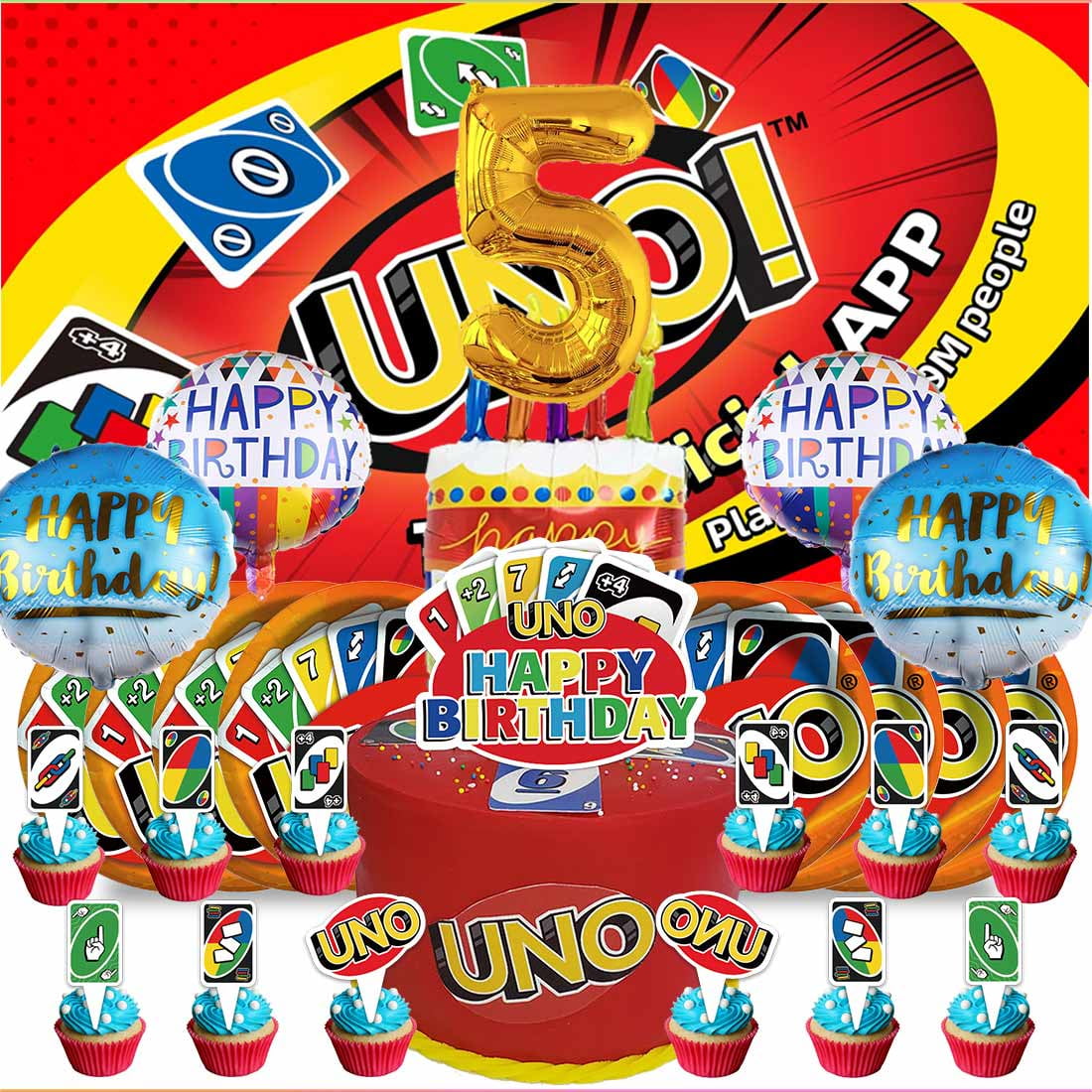 UNO 5th Tableware Balloons Cake Toppers Backdrop Banner Supplies Party ...