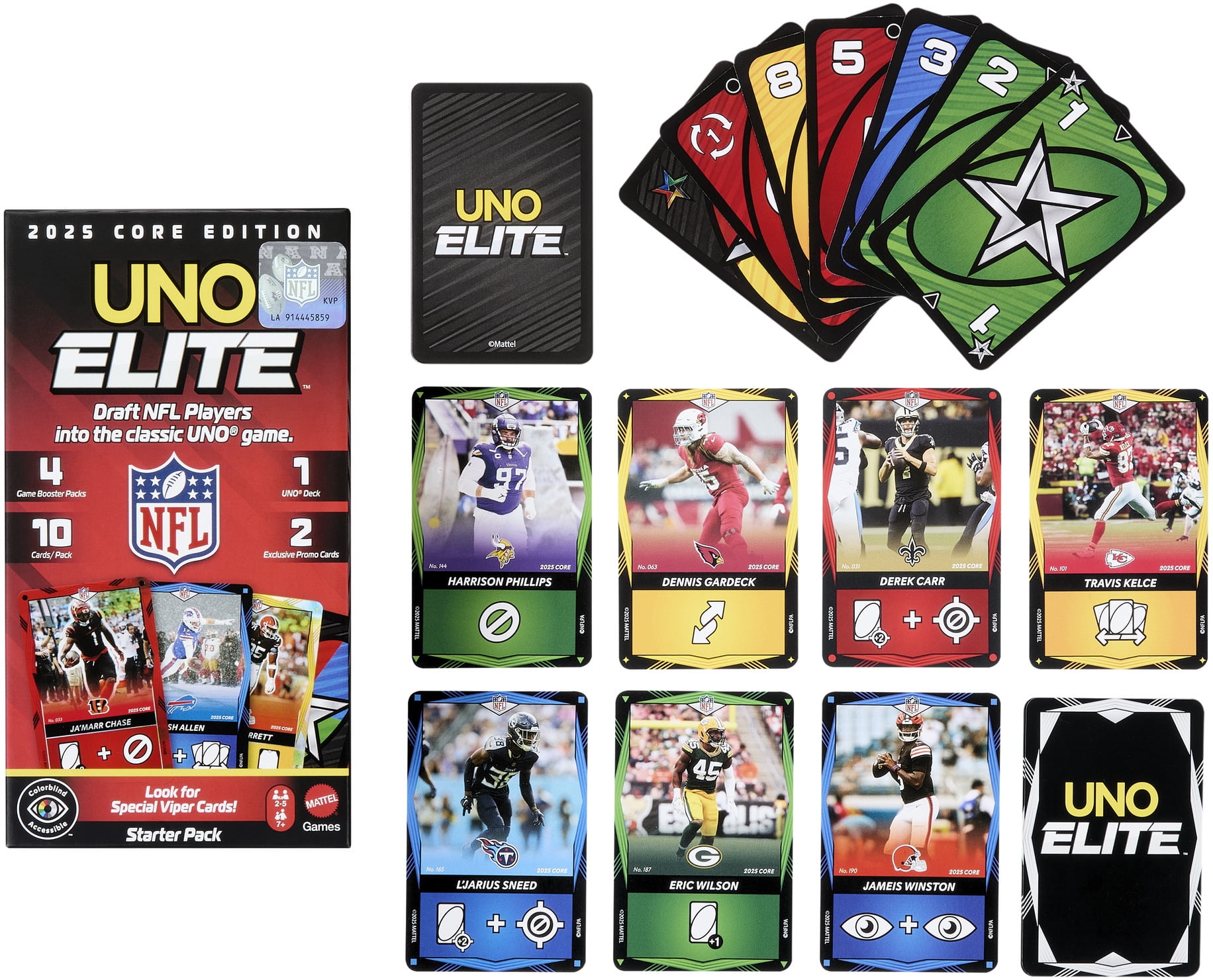 Mattel UNO Elite NFL 2025 Starter Pack, Includes 112 Cards, Elite ...