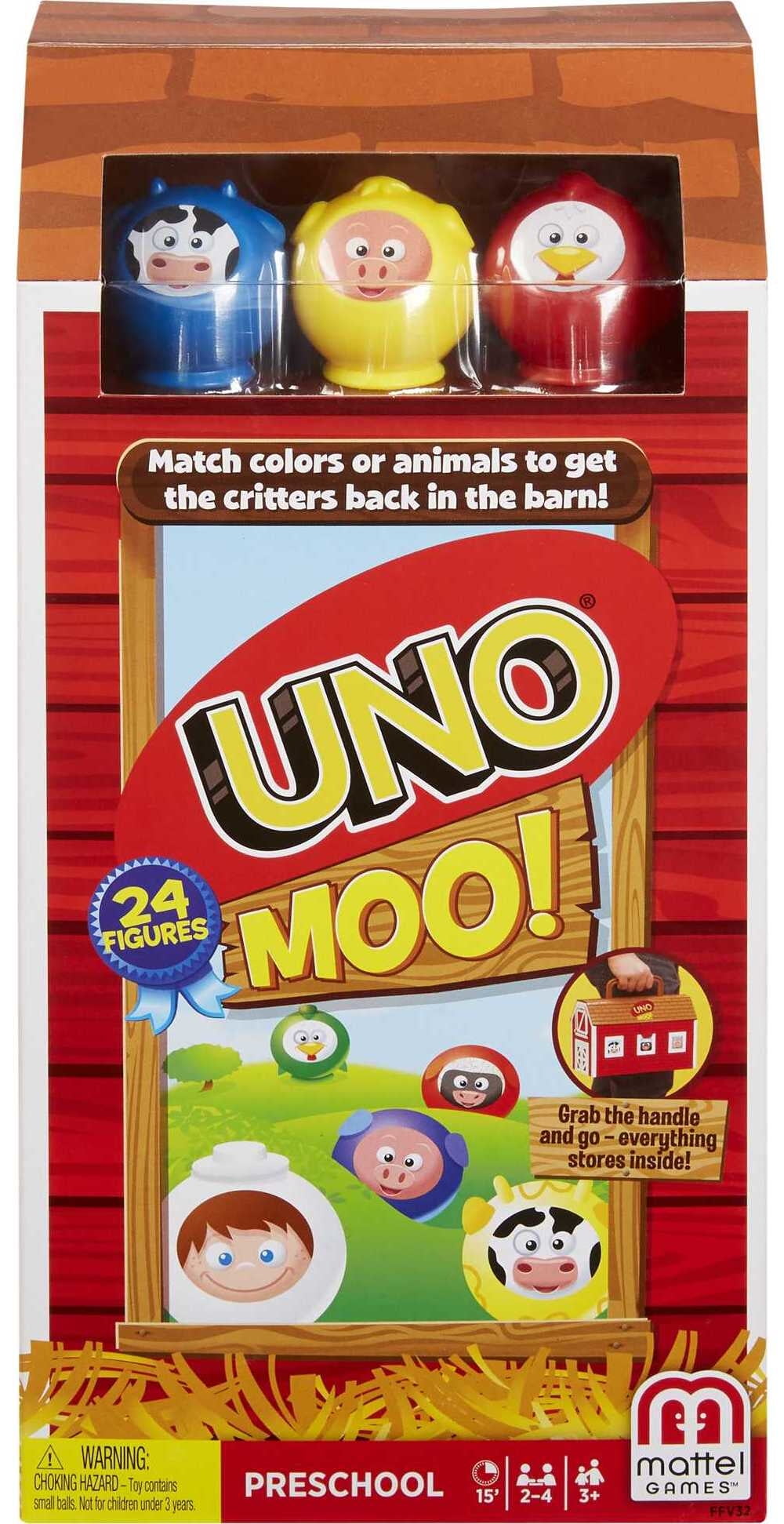 UNO Moo! Family Pig Board Game with 24 Plastic Animal Figures for 2-4 ...