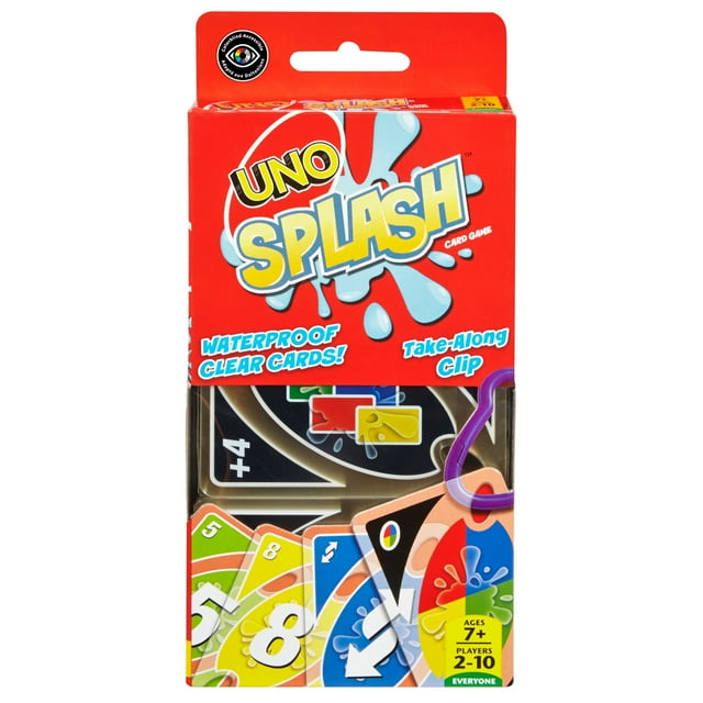 UNO Splash Card Game with Waterproof Cards and Portable Clip for Travel ...