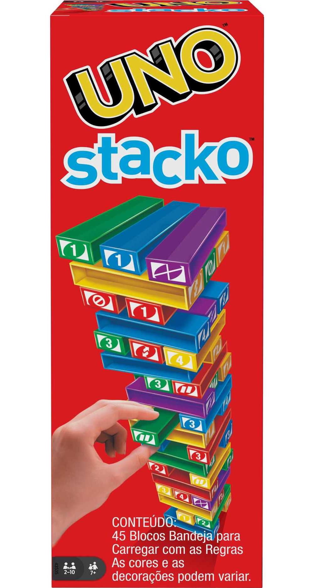 UNO Stacko Kids Game for Family Night, Matching and Stacking with 45 ...