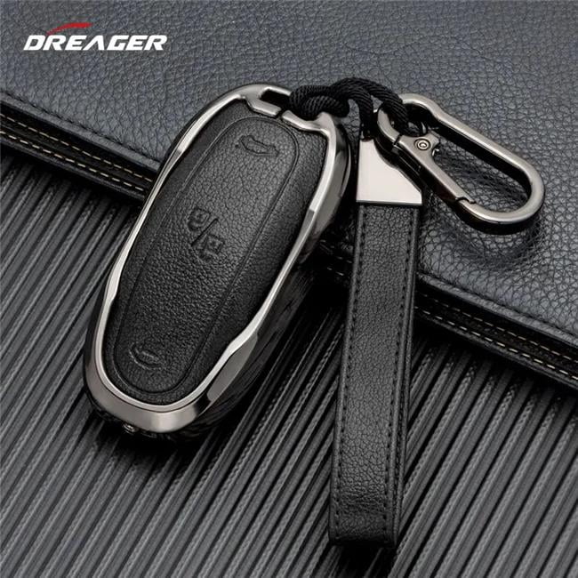 UNO1RC NM58812 Alloy Leather Car Key Case for Tesla Key Fob Cover Model ...