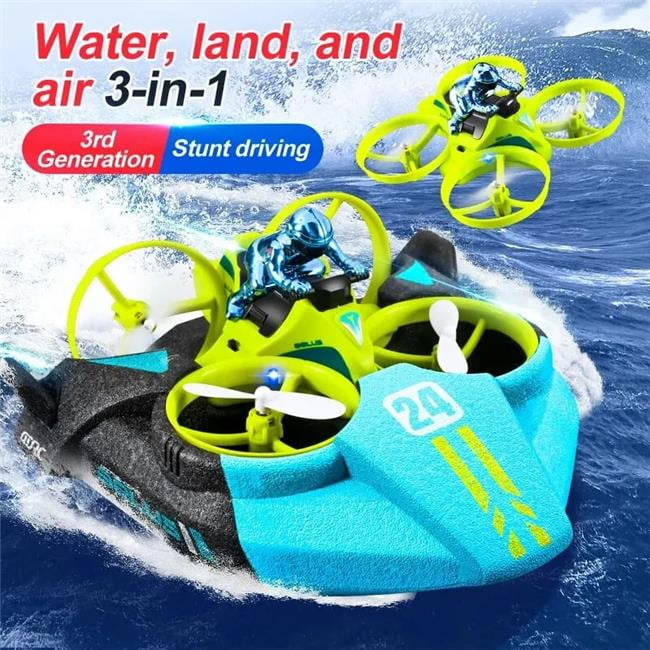 UNO1RC Mini Drone Altitude Hold Headless Mode 3 in 1 Sea Land Air Flight 2.4G 6-Axis Quadcopter ...