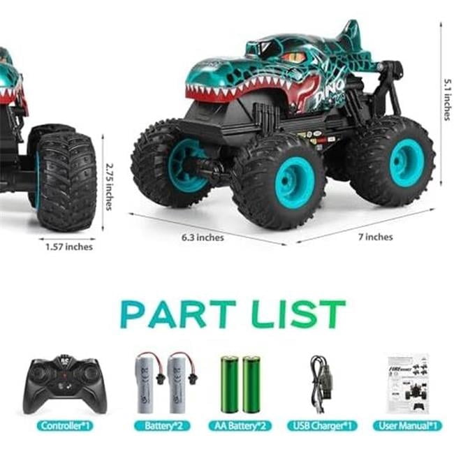 UNO1RC NM56483 2.4Ghz All Terrain Dinosaur Monster Truck Toys - Cyan ...