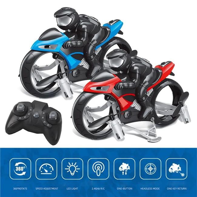 UNO1RC RC Motorcycle 2-in-1 Land Air Flying Motos Drone Toys with 360 ...