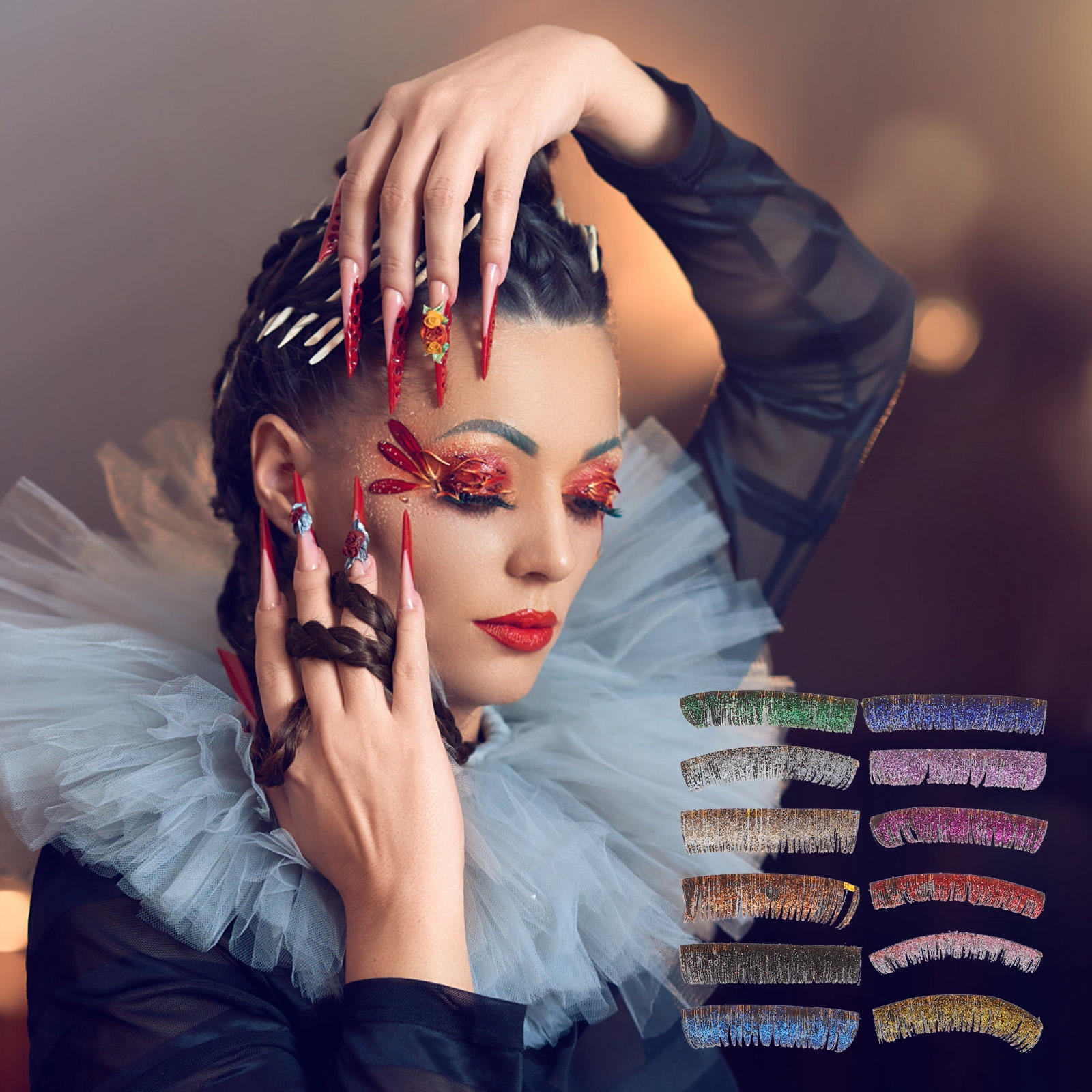 Soimiss 6Pairs Shiny Fake Eyelashes Glitter Lash Extensions Comfortable ...