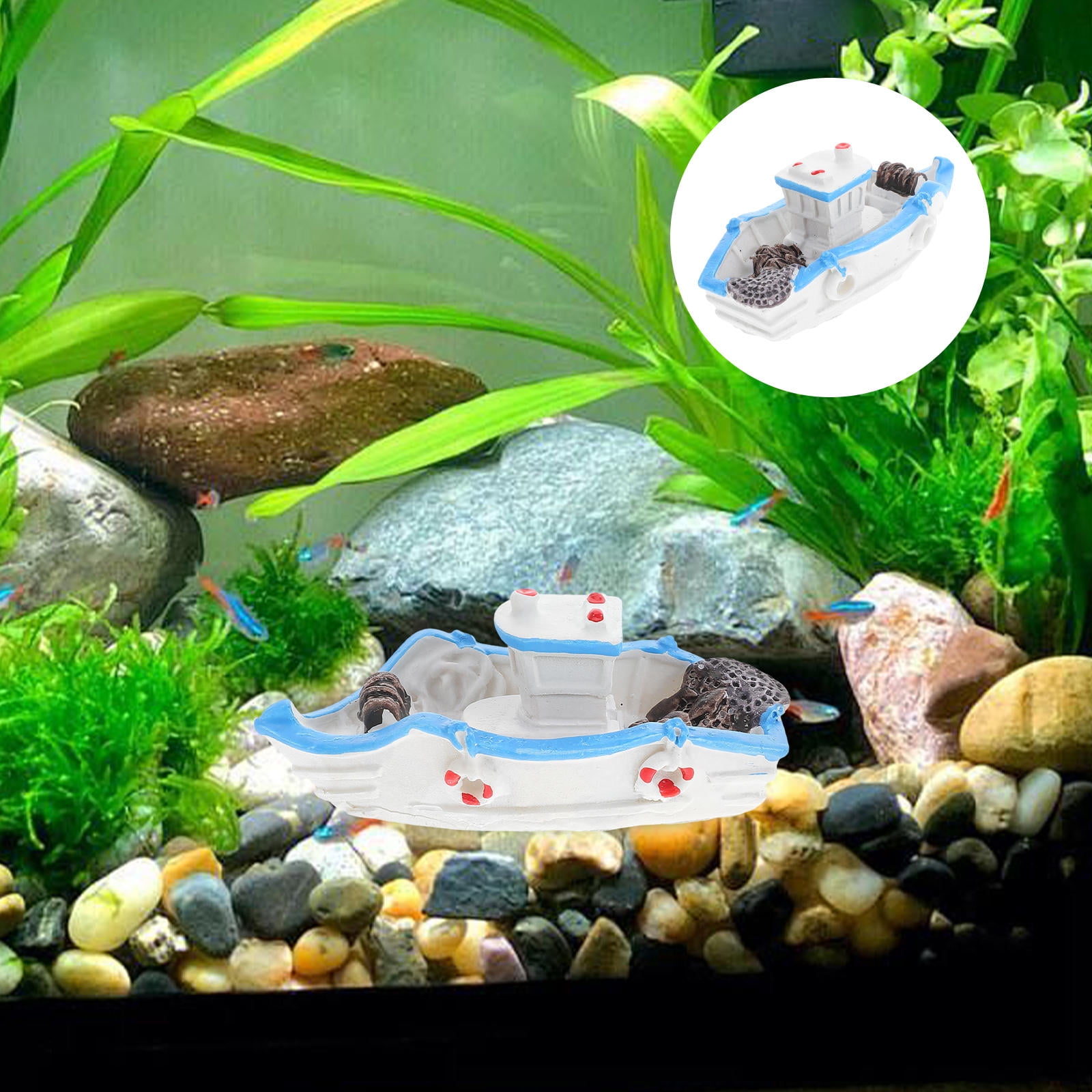 UNOMOR Boat Model Mediterranean Style Mini Boat Model Resin Fish Tank ...