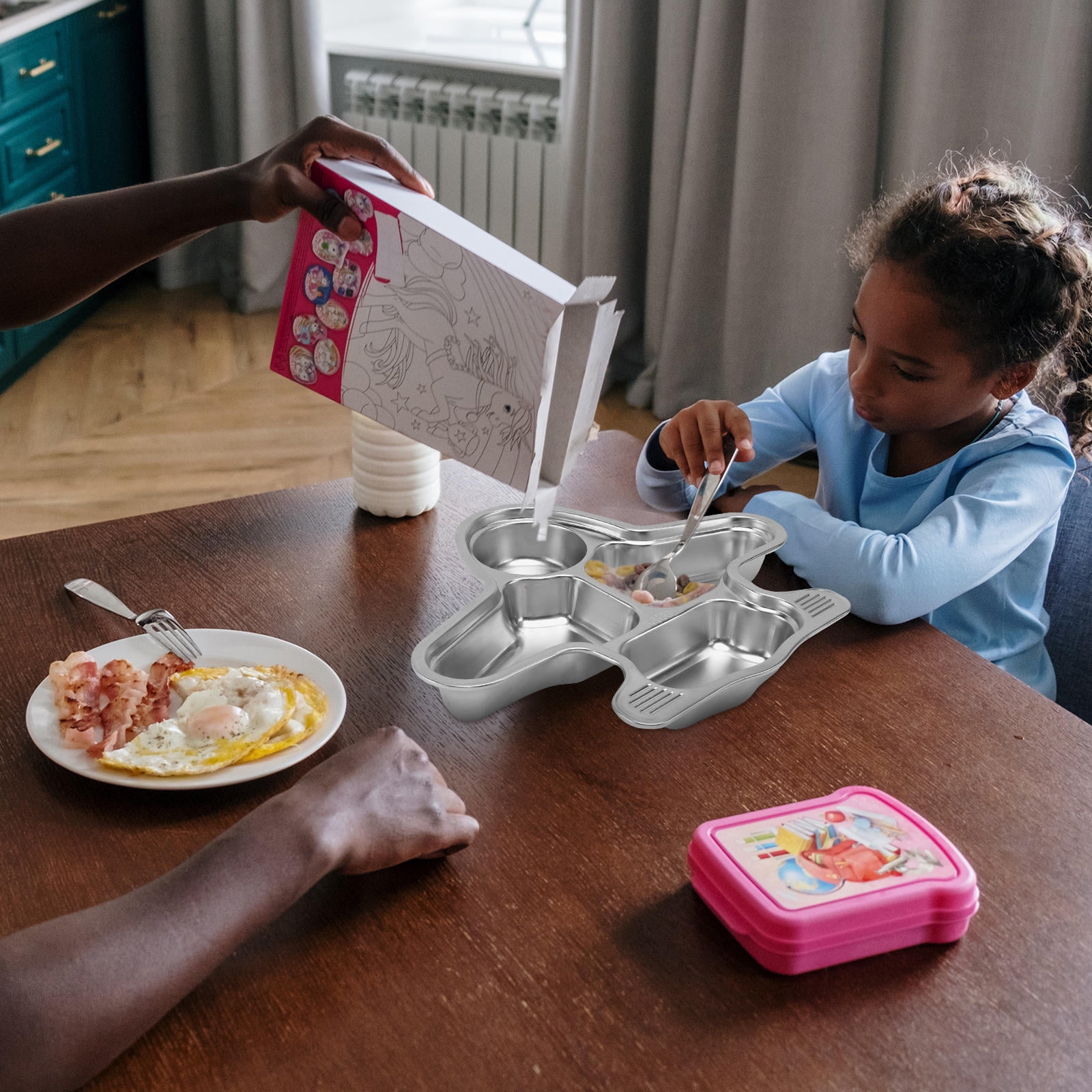 UNOMOR Divided Lunch Tray For Kids Stainless Steel Plate Bowl Cartoon ...