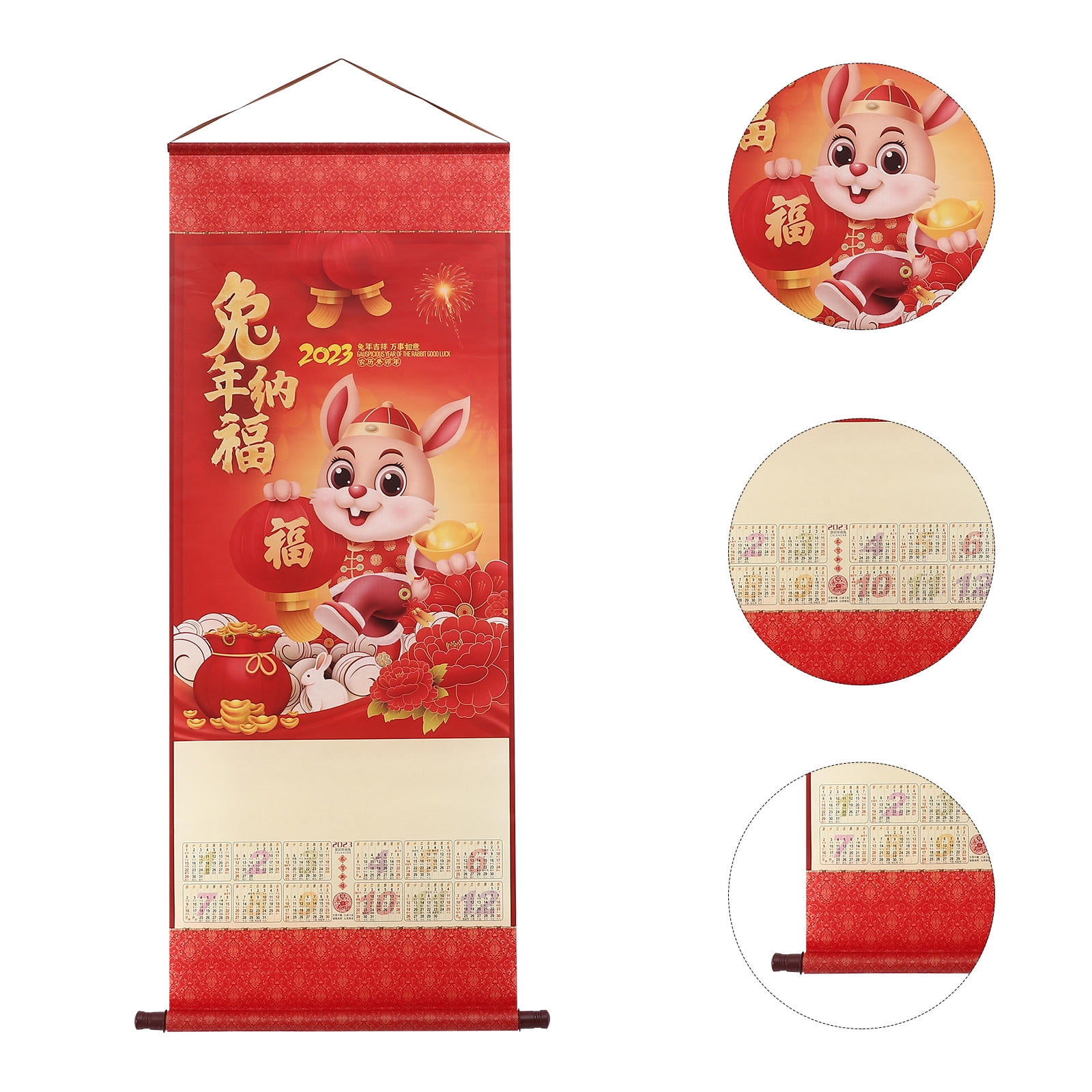 Soimiss Red Chinese Style Hanging Calendar with Lunar Dates for Home ...