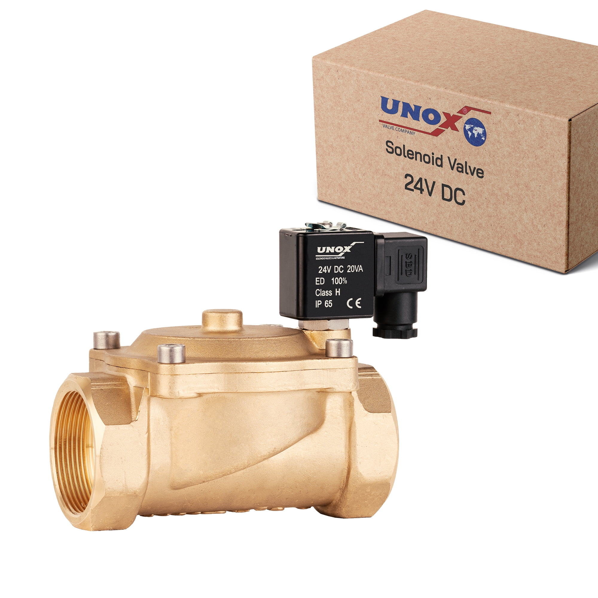 UNOX 1-1/2" Solenoid Valve 24V DC, Brass Control Valve Normally Closed - 0.5-16 Bars Multi ...