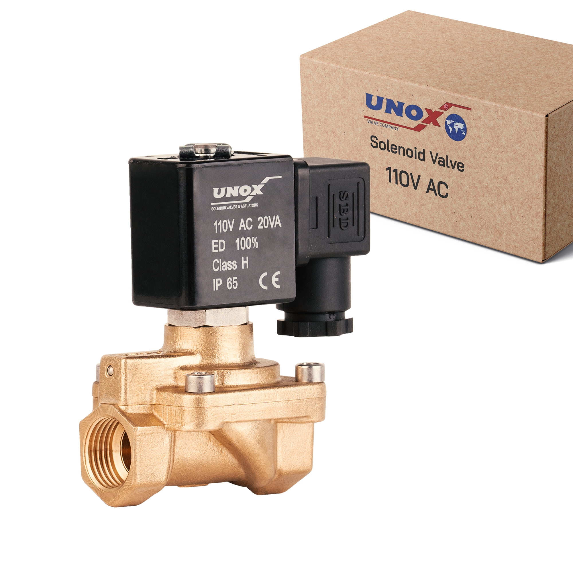 UNOX 1/2" Solenoid Valve 110V AC, Brass Control Valve Normally Closed ...