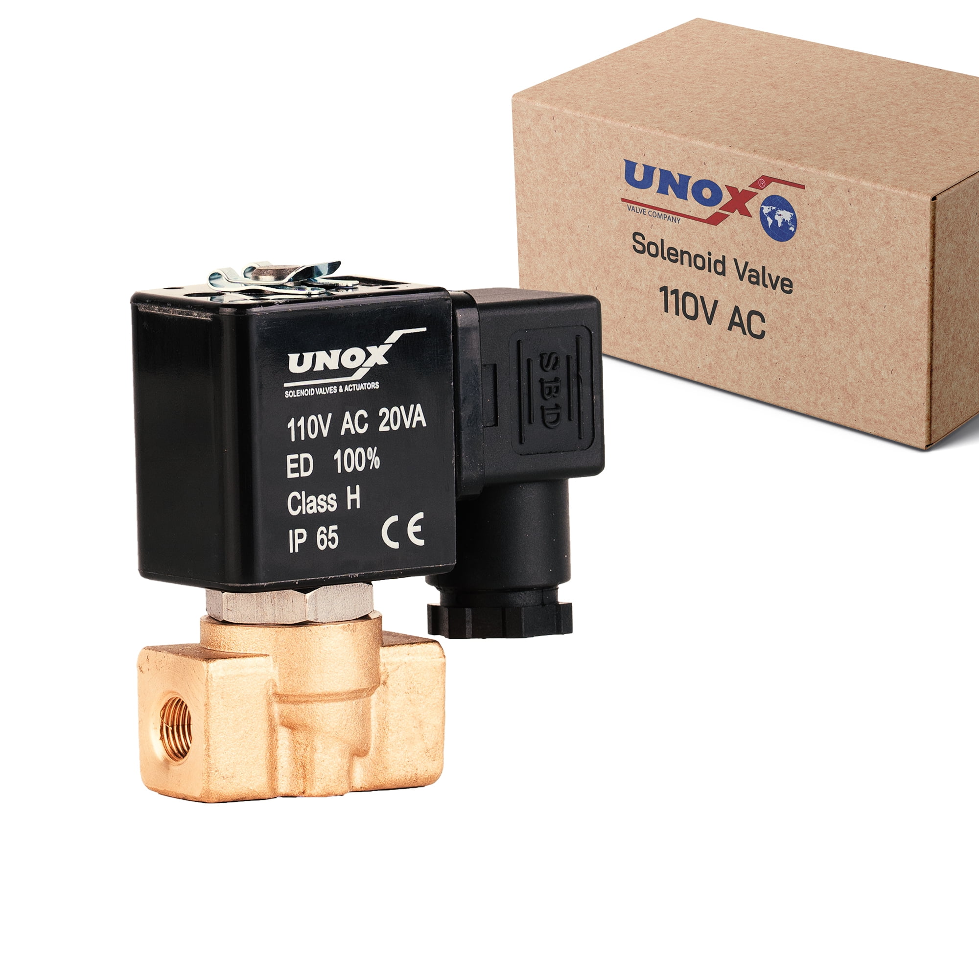 UNOX 1/8" Solenoid Valve 110V AC, Brass Control Valve Normally Closed ...