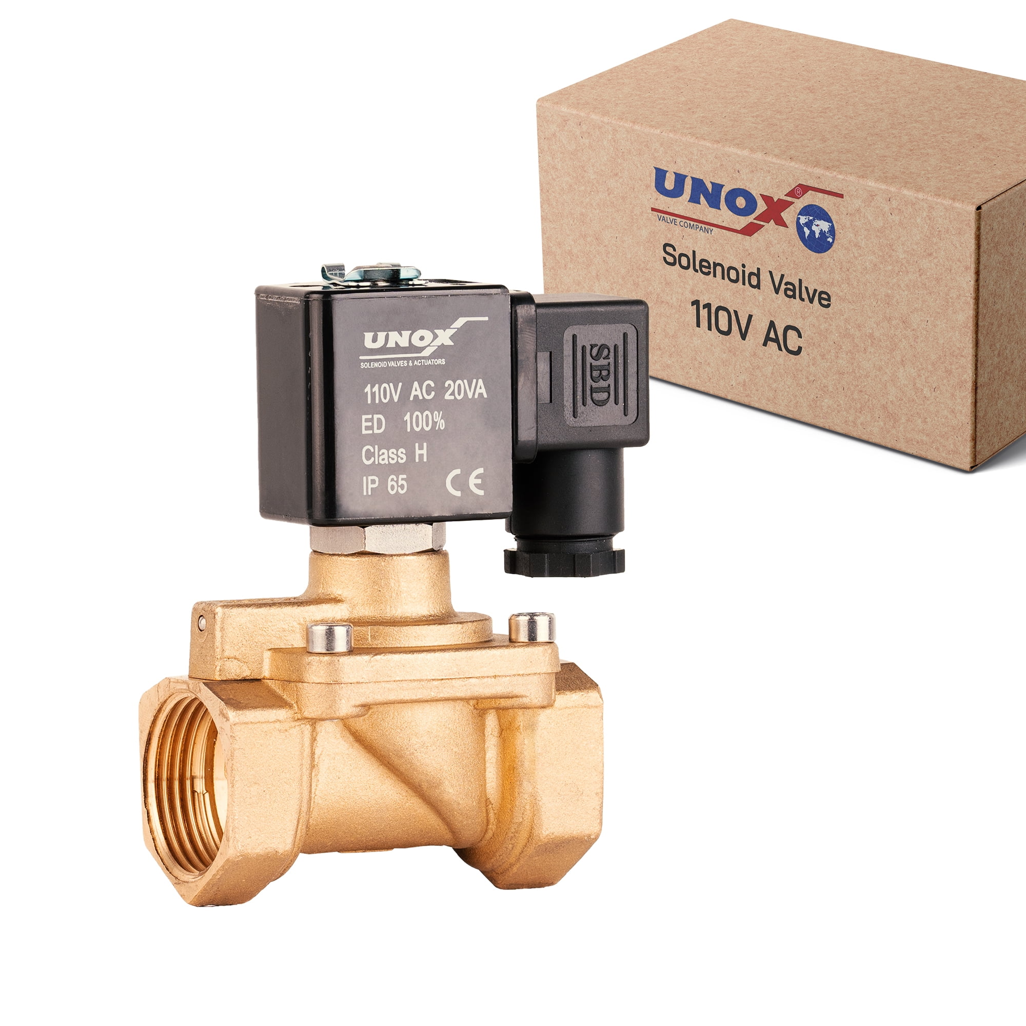 UNOX 1" Solenoid Valve 110V AC, Brass Control Valve Normally Closed - 0.5-16 Bars Multi-Purpose ...
