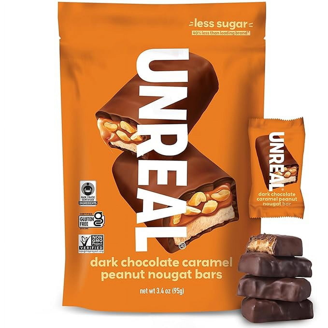 UNREAL Dark Chocolate Caramel Peanut Nougat Bars (1 Bag), 70% Organic ...