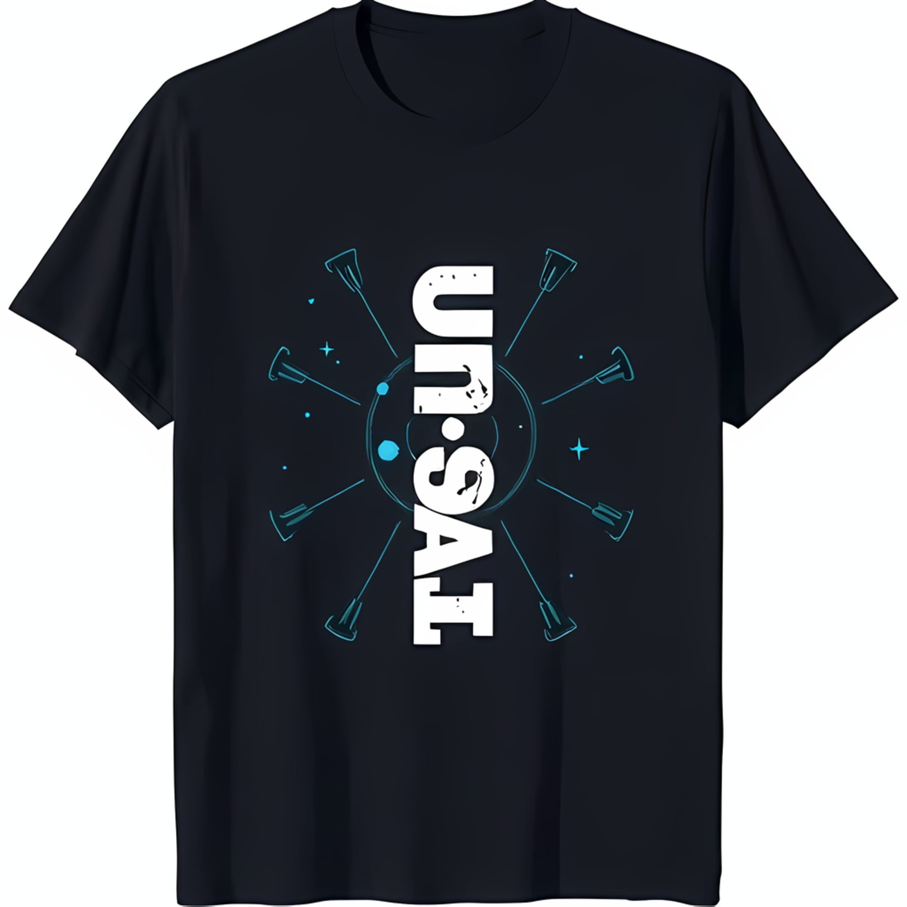 UNSAT Graphic Black T-Shirt with Dish Design and Blue Outline - Walmart.com