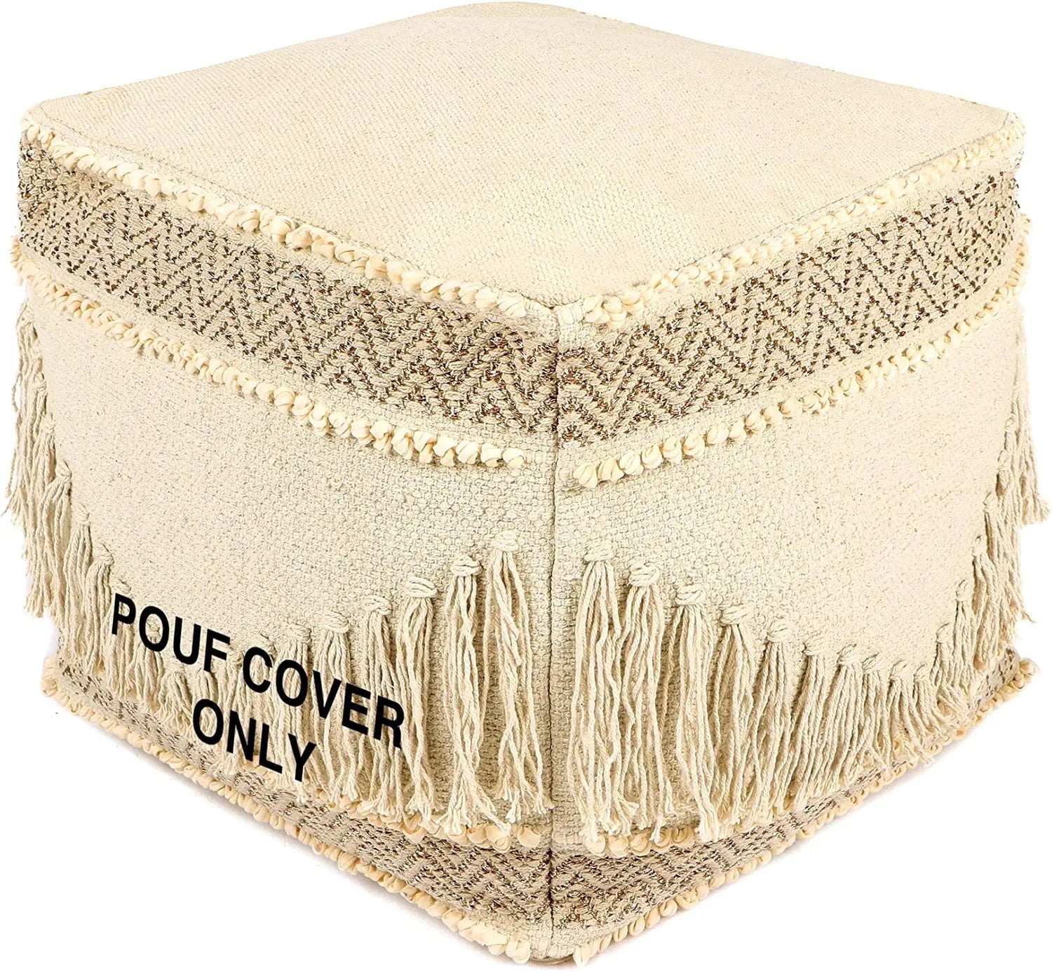 UNSTUFFED Pouf Ottoman Cover -REDEARTH Boho Textured Storage Cube Poof, Accent Pouffe Square ...