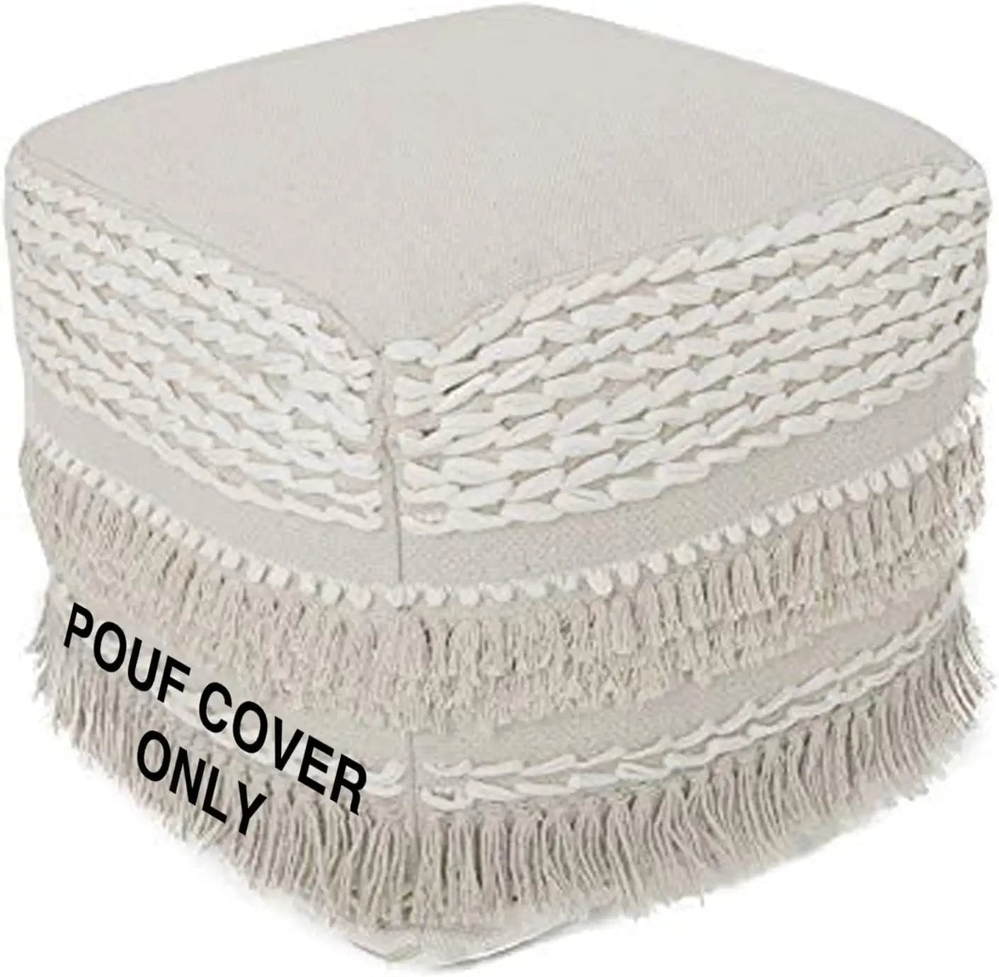 · REDEARTH · UNSTUFFED Pouf Ottoman Cover Boho Textured Storage Cube Poof, Farmhouse Accent ...