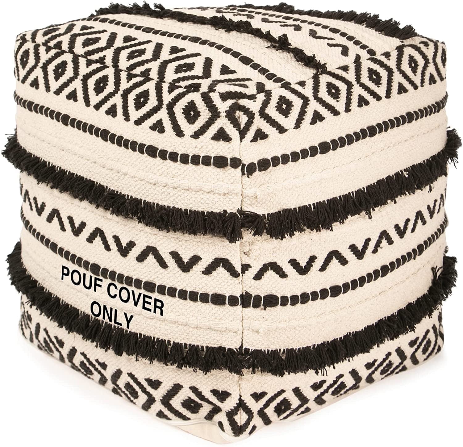 UNSTUFFED Pouf Ottoman Cover -REDEARTH Textured Boho Storage Cube Bean Bag Farmhouse Poof Pouffe ...