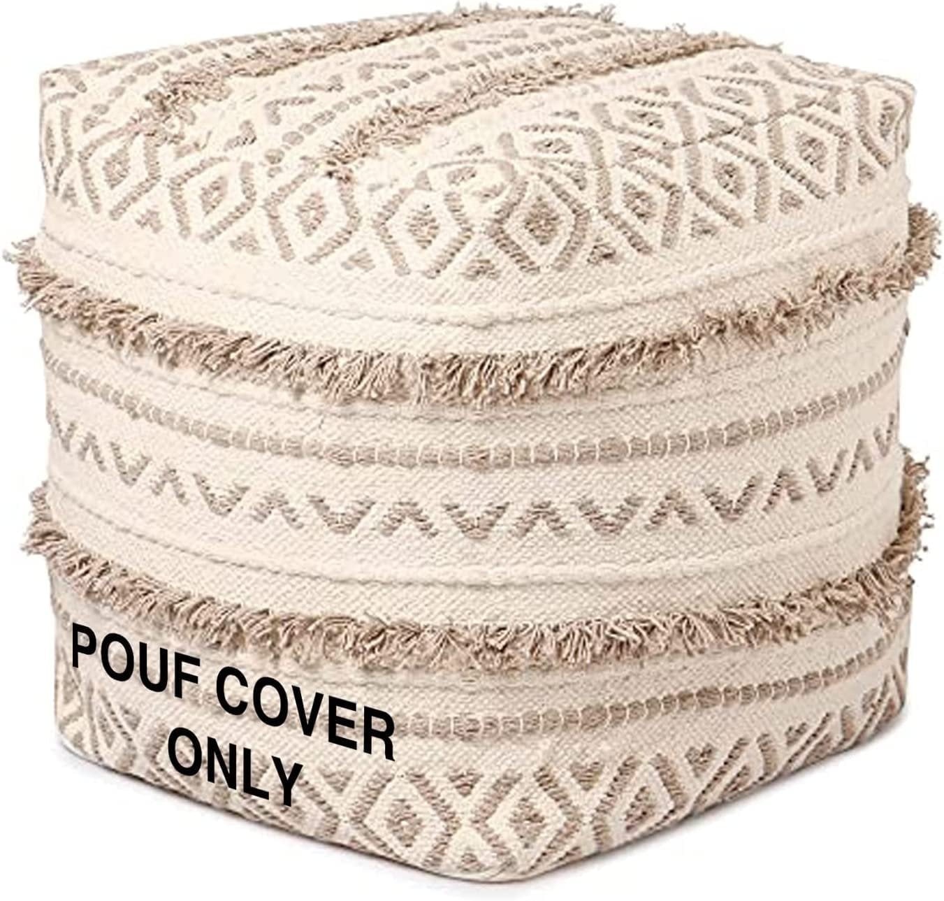 REDEARTH · UNSTUFFED Pouf Ottoman Cover Textured Boho Storage Cube Bean Bag Poof Pouffe ...