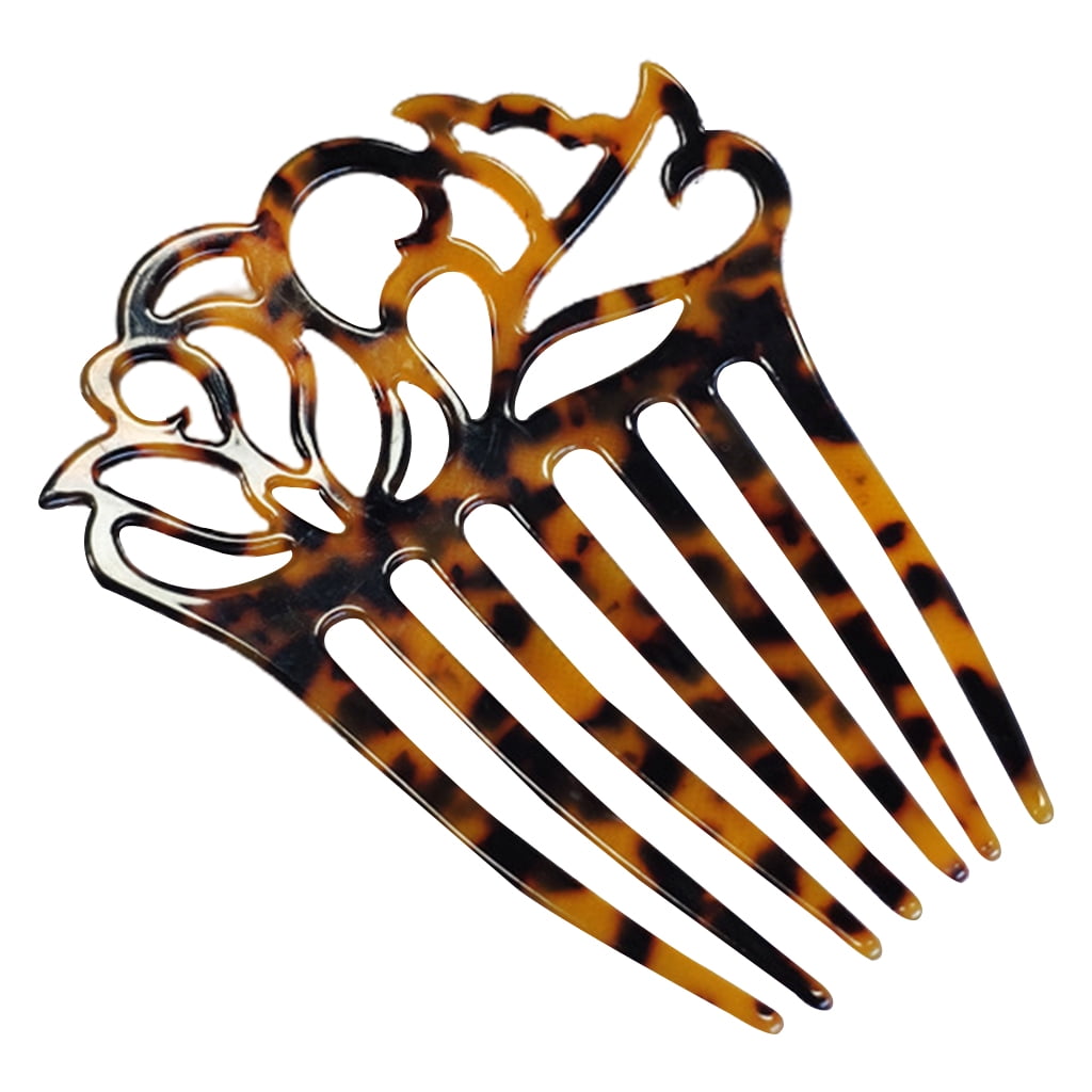UNTERING Hair Comb Women 7 Teeth Side Hair Comb Hollow Acetate Tortoise ...