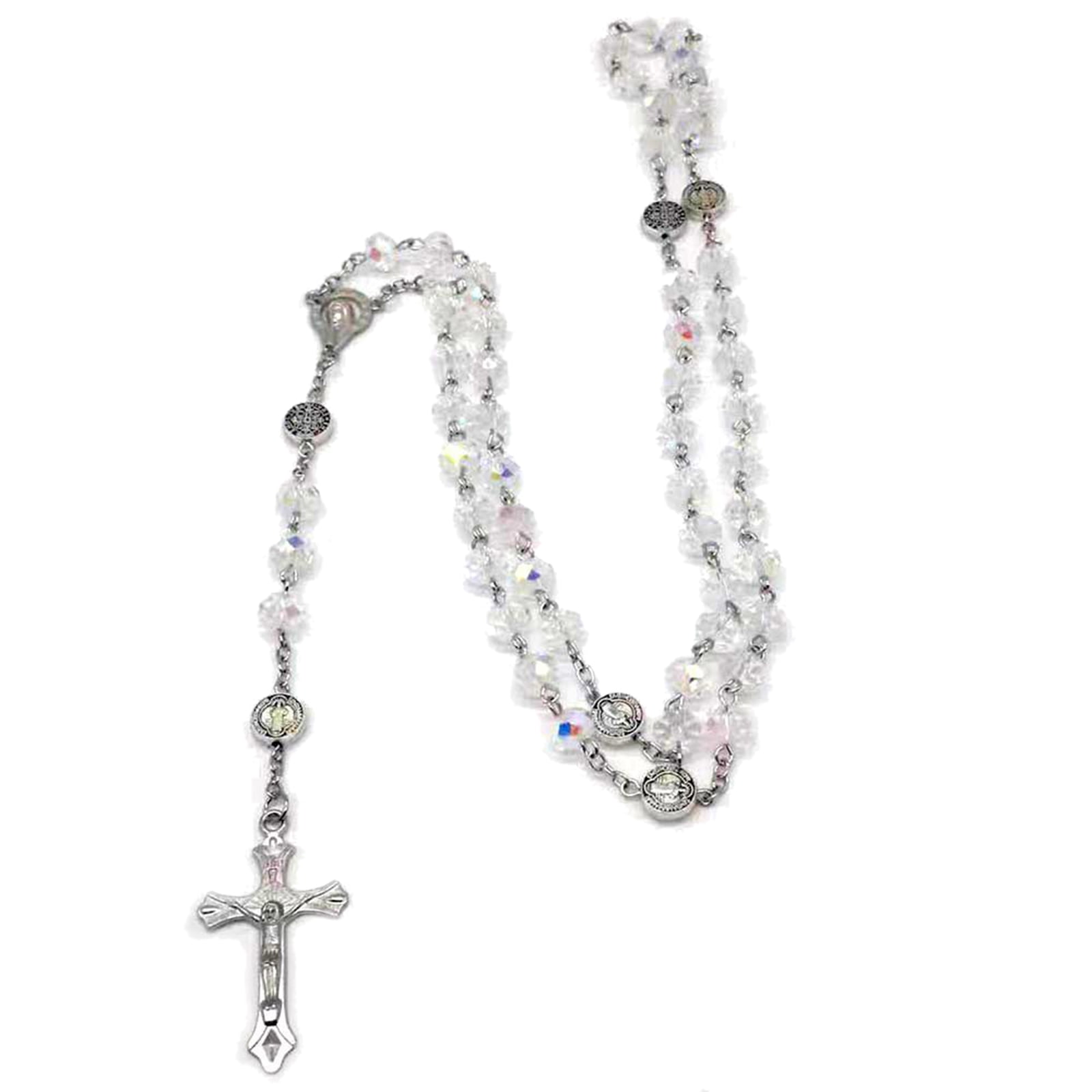 UNTERING Necklace Crystal Bead Catholic Rosary Necklace Pendant Choker ...