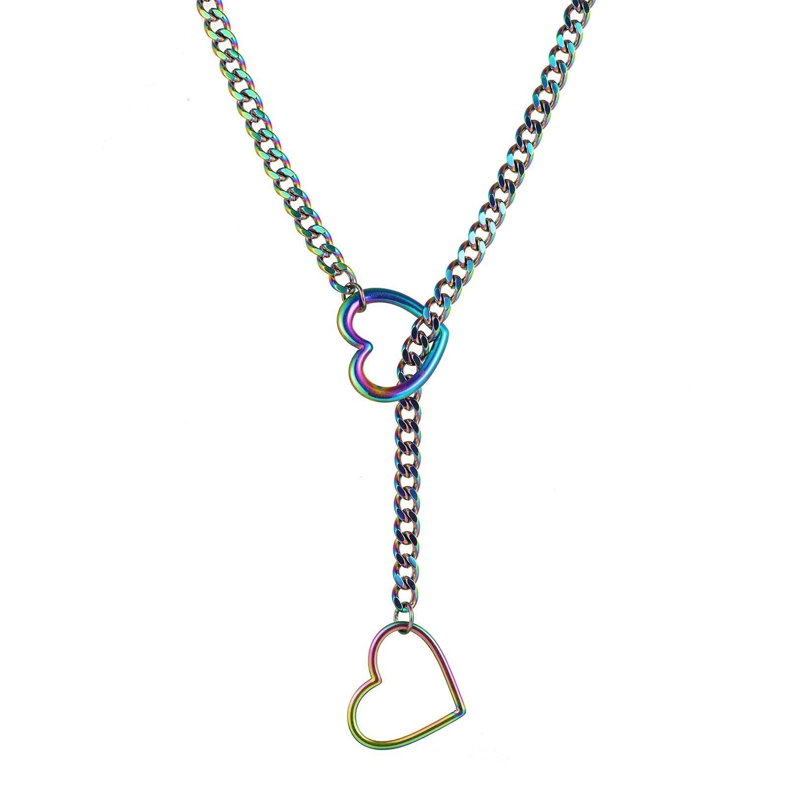 UNTERING Necklace Punk Rock Heart Pendant Necklace Hip Punk Rock ...