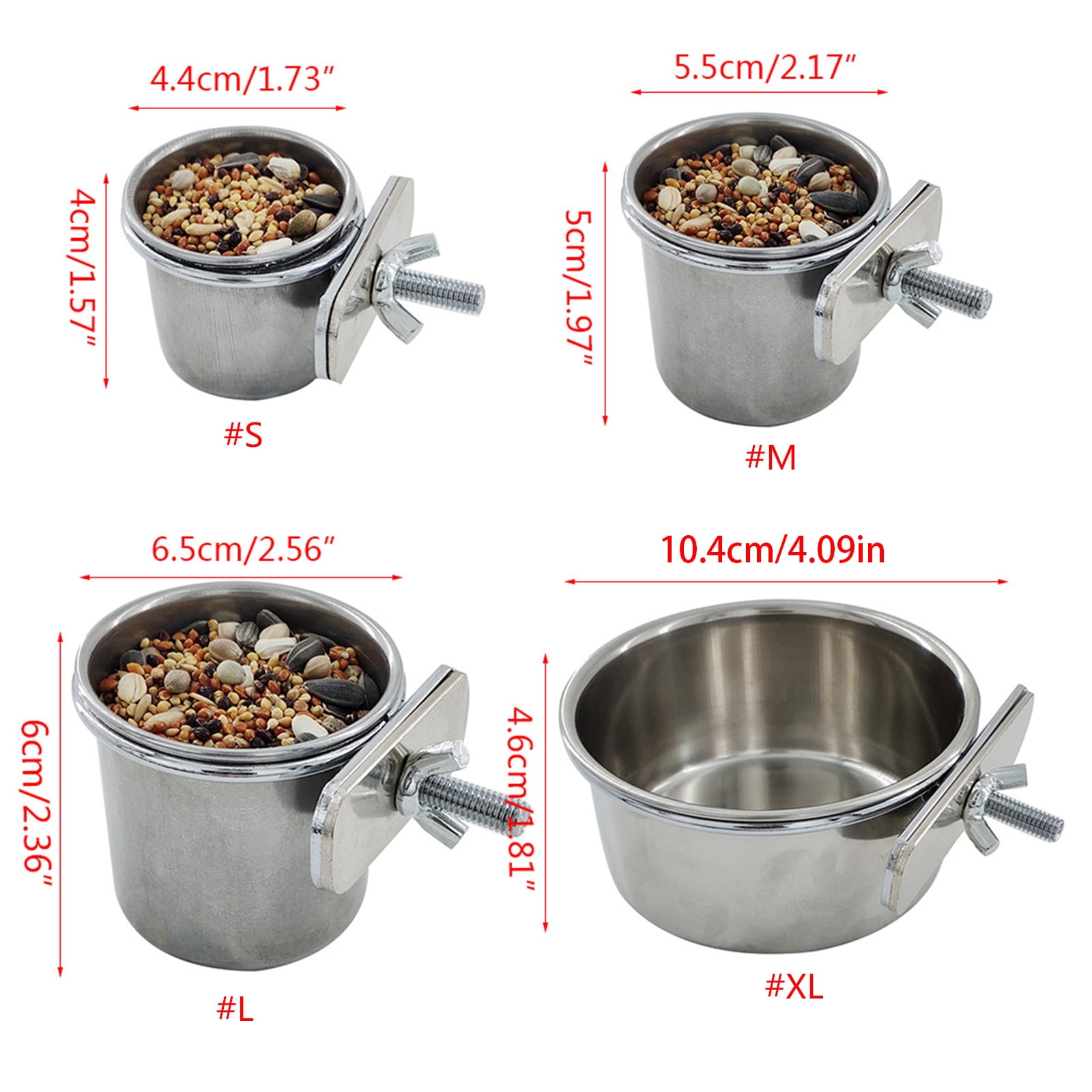 UNTERING S/for M/L/XL Stainless Steel Pet Parrot Feeding Drinking Cup ...