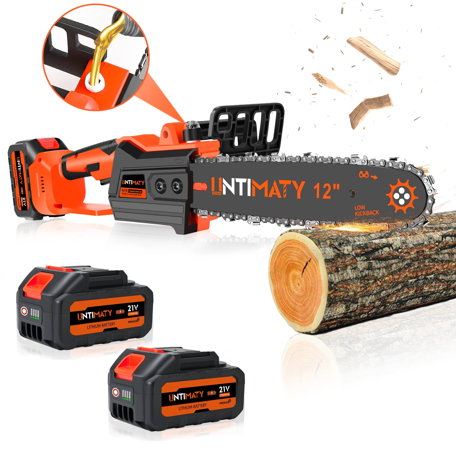 UNTIMATY 12" Cordless Chainsaw, 900W Brushless Motor Battery Operated ...