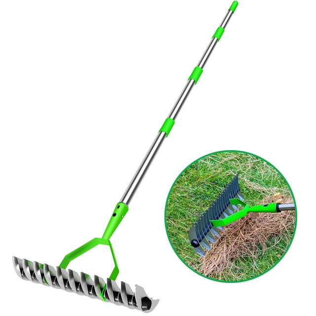 UNTIMATY Adjustable 5.6FT Thatch Rake, Heavy Duty 13-Inch Wide, Durable ...