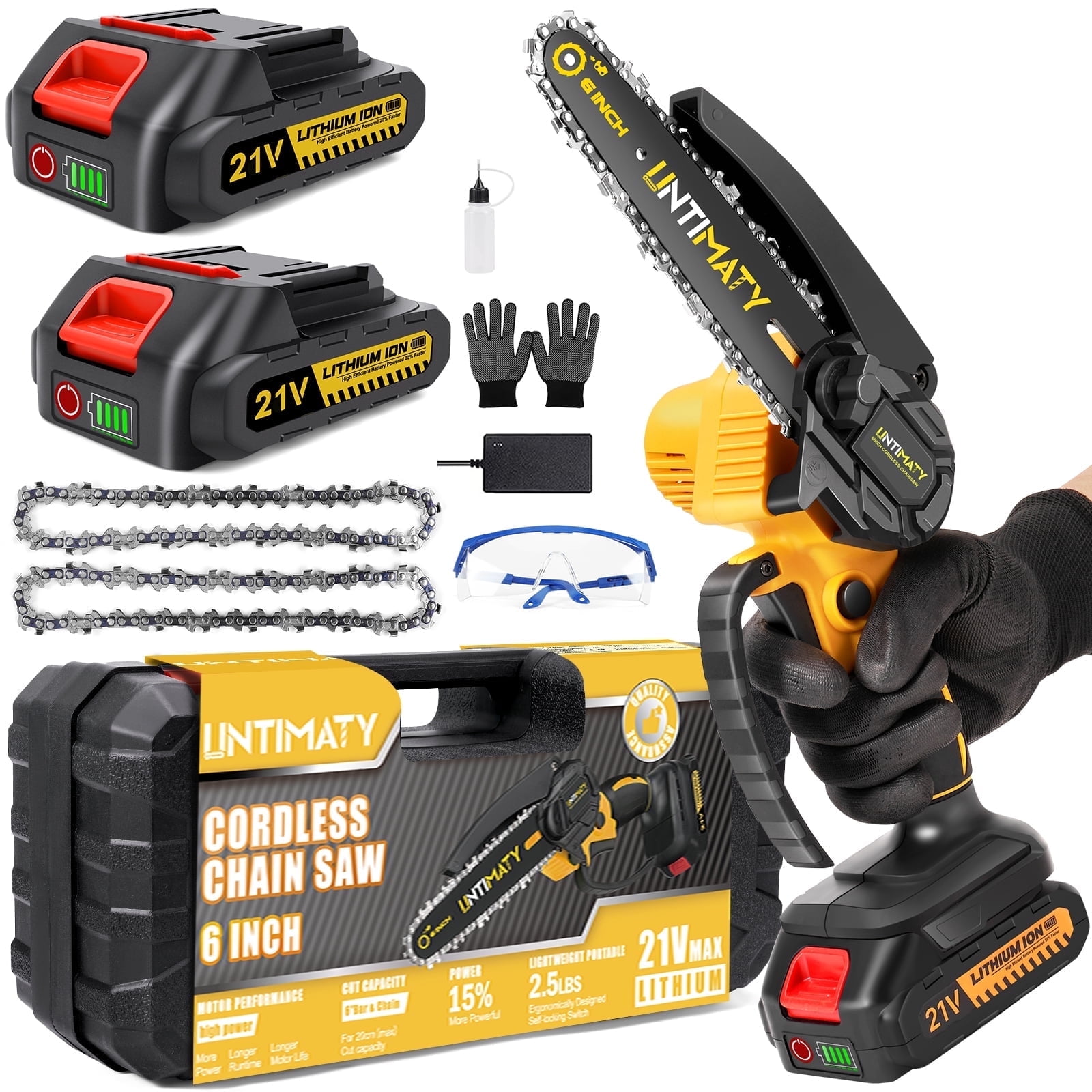 UNTIMATY 6" Cordless Mini Chainsaw, 6-inch Electric Portable One-Hand ...