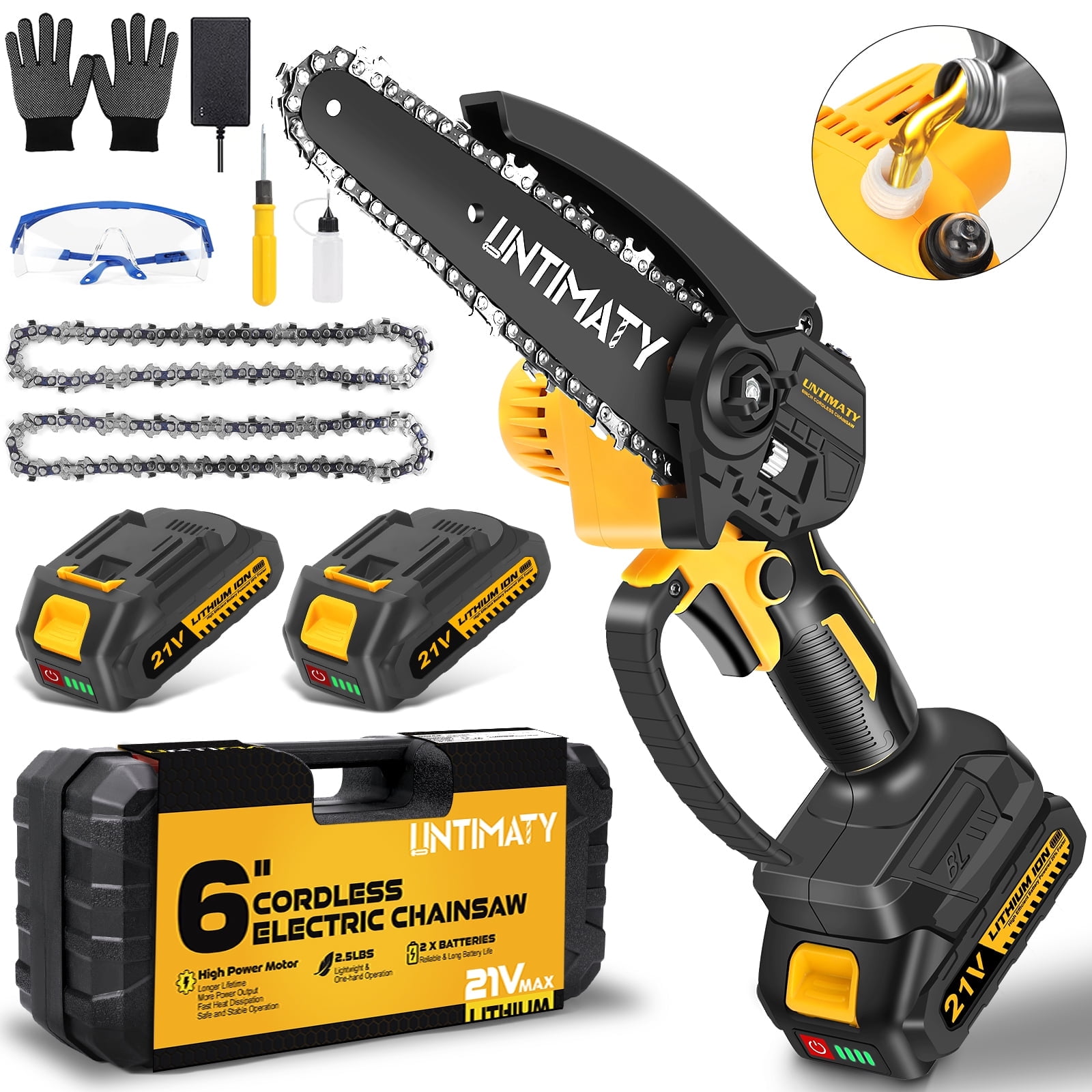 UNTIMATY 8inch Mini Chainsaw, Cordless, Brushless Electric, Oiler ...