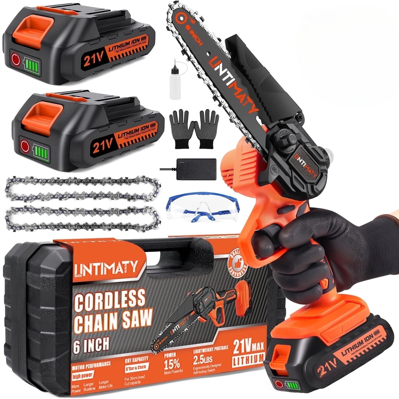 UNTIMATY 6 inch Mini Chainsaw with 2 Batteries and Case Cordless ...