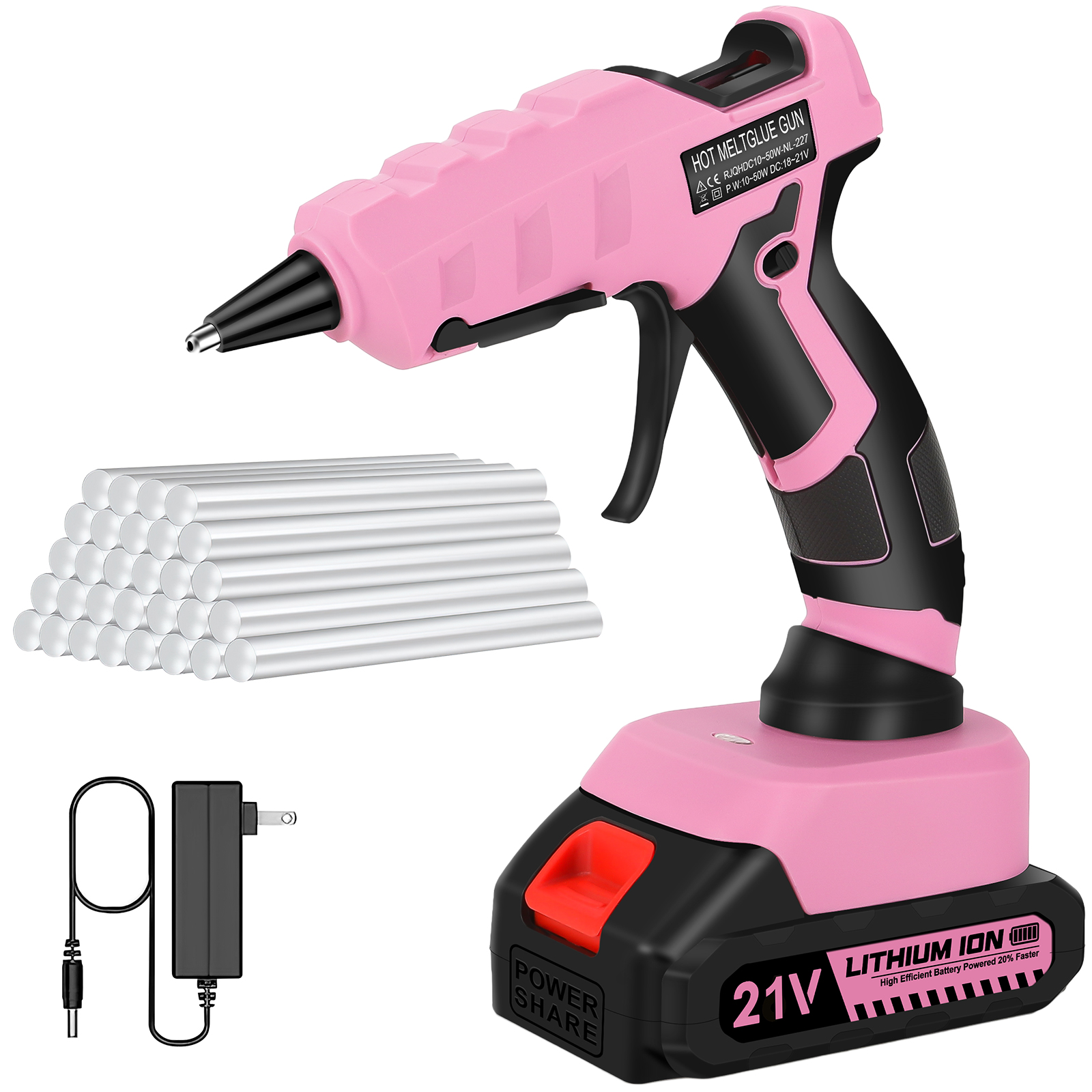 Hot Glue Gun, 20V Pink Cordless Glue Gun with 30 PCS Full Size Glue ...