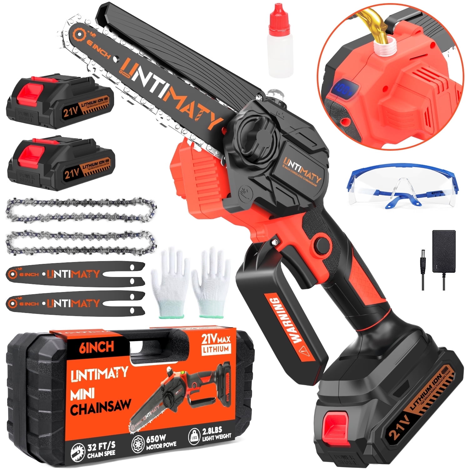 UNTIMATY Mini Chainsaw 6 Inch Cordless Electric Chain Saw with 2 ...