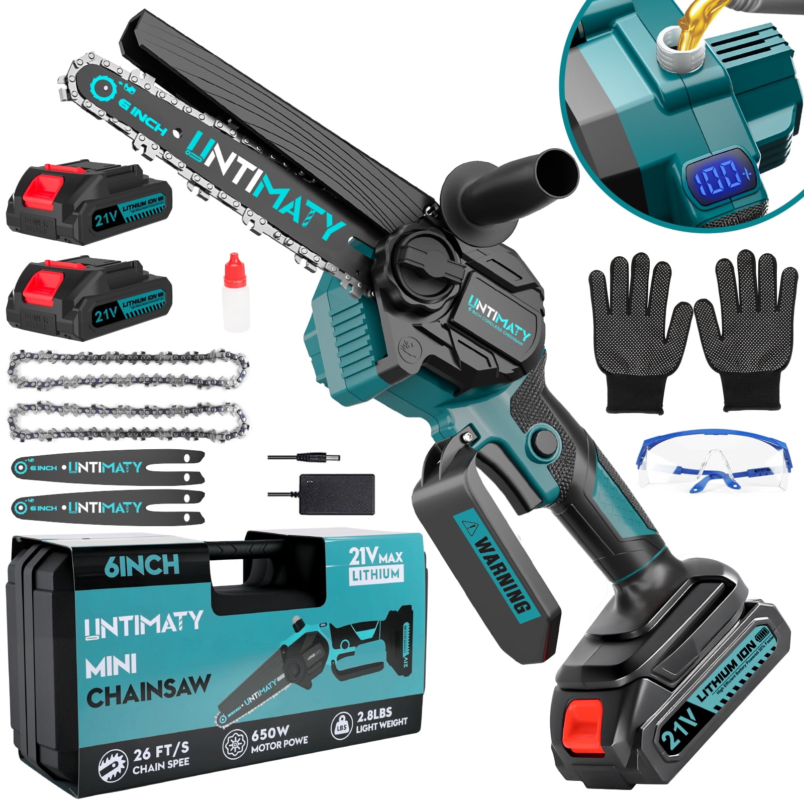 UNTIMATY 6-Inch Mini Cordless Chainsaw, Handheld, Battery Powered with ...