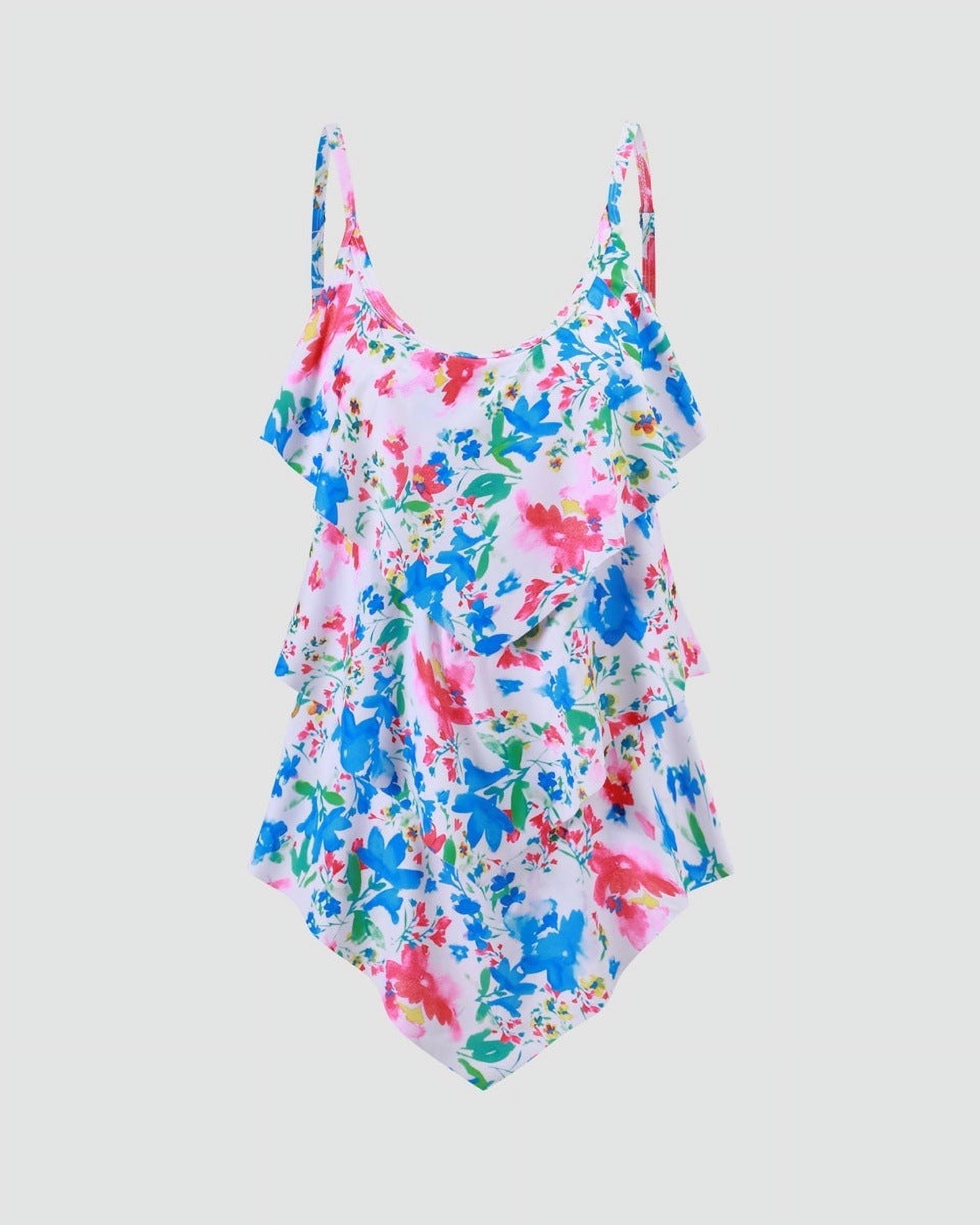 UNYSTYLE Floral Print Women's Plus Size One-Piece Swimsuits Tiered ...
