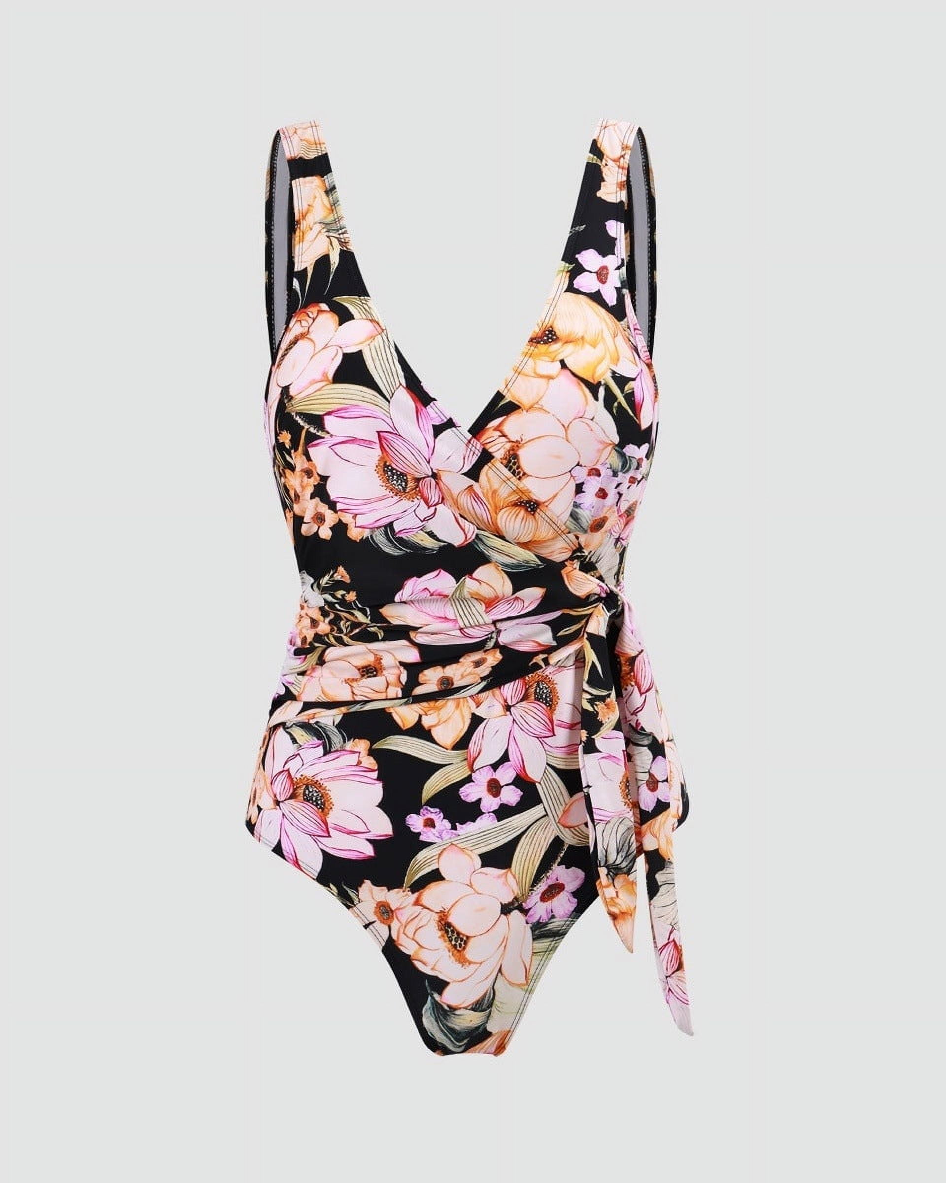 Unystyle Women's Plus Size One-piece Swimsuits Floral Print V Neck
