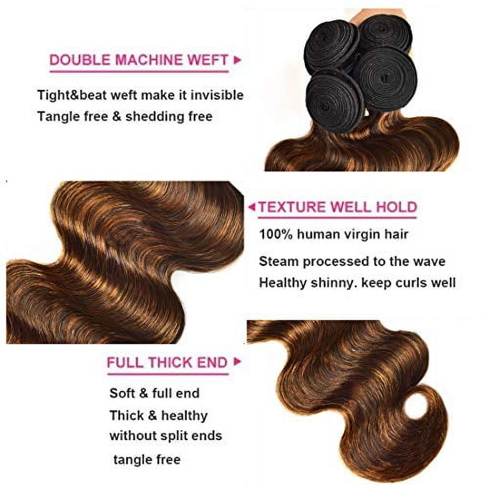UNice Ombre Brown Highlight Body Wave Human Hair Weave 1 bundle 20 inch, Brazilian Remy Hair ...
