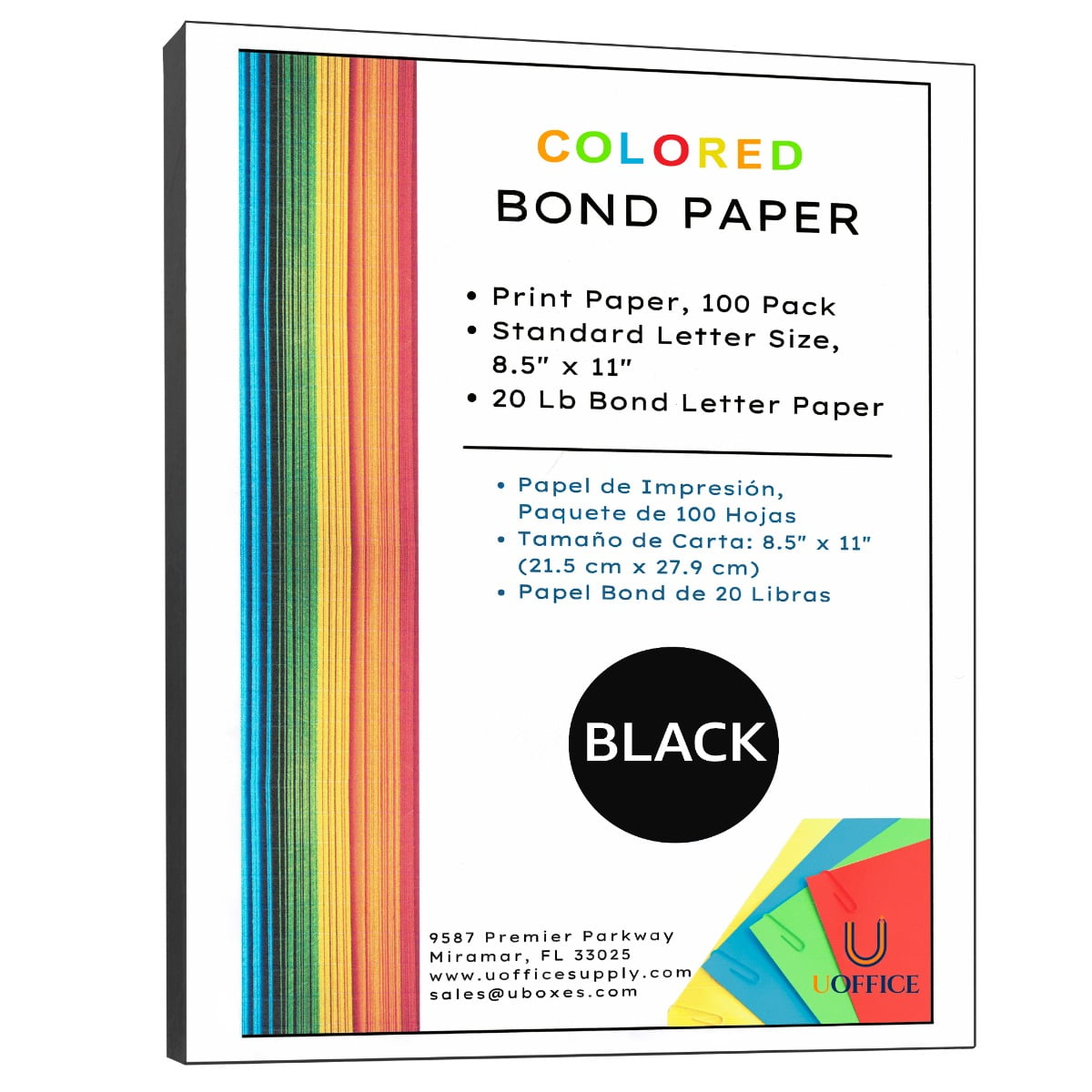 UOFFICE Colored Bond Paper Bundle 8.5" x 11", 20lbs, 100 Pages, Black ...