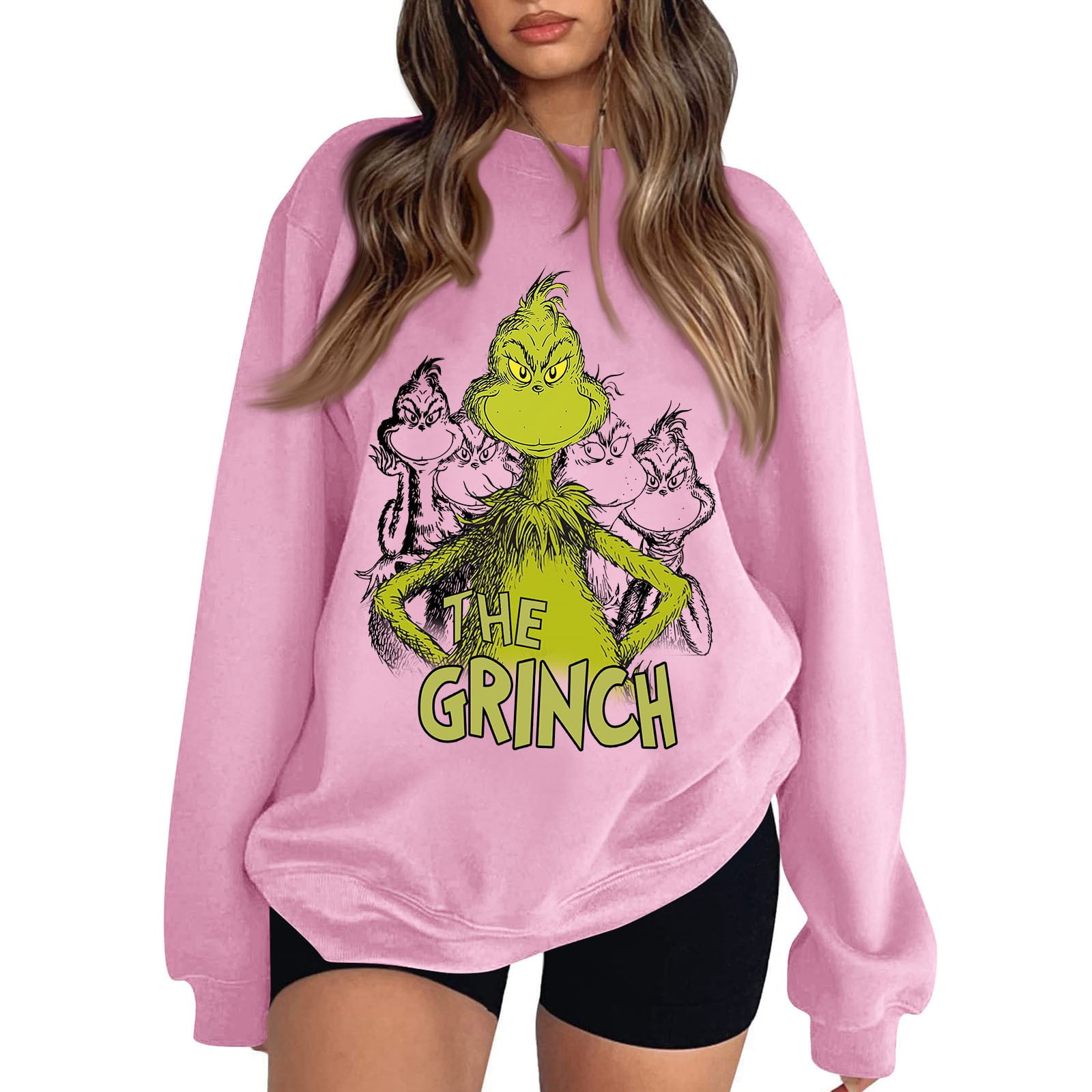 UOFOCO Grinch Sweatshirt Long Sleeve Cute Crewneck Grinch Print Casual ...