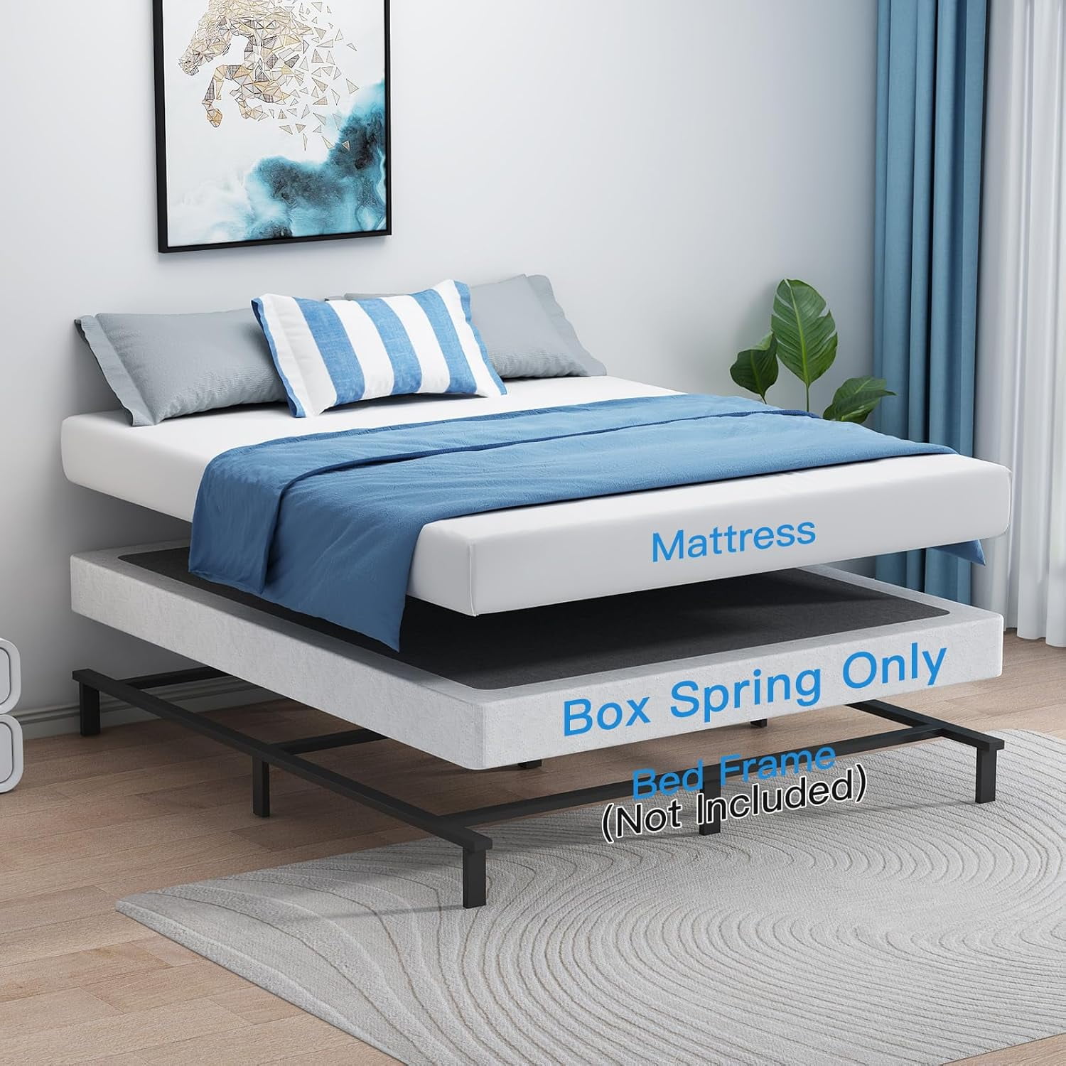 UOMEUR King Box Spring, 5 Inch Low Box Spring for King Bed, 3600lbs ...