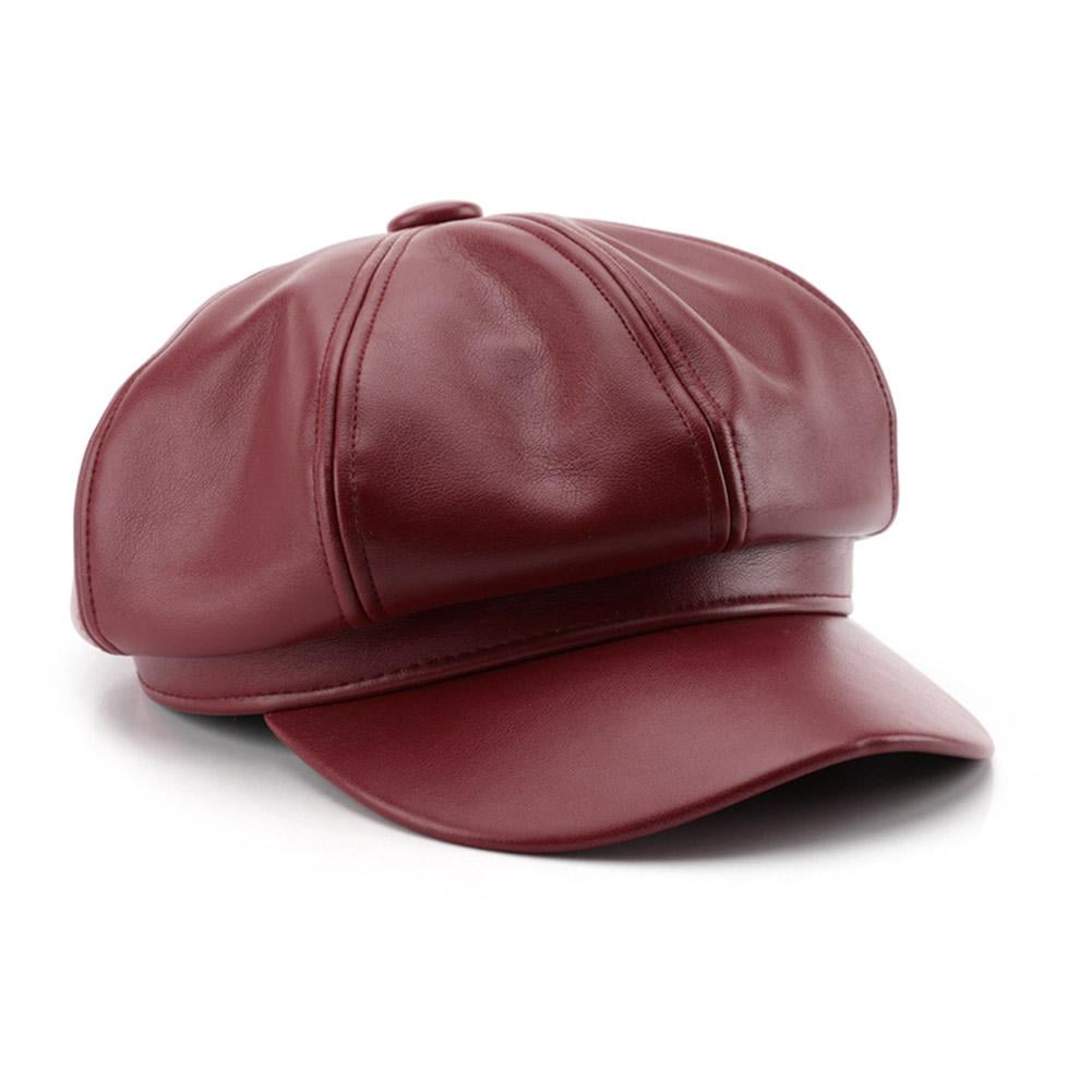 UOYOT 8 Panels Newsboy Caps For Women PU Leather Cabbie Painter Cap Hat ...